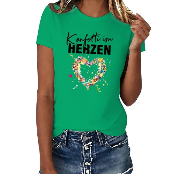 Arlun Carnival Funny Letter and Heart Graphic Short Sleeve T-Shirts ...