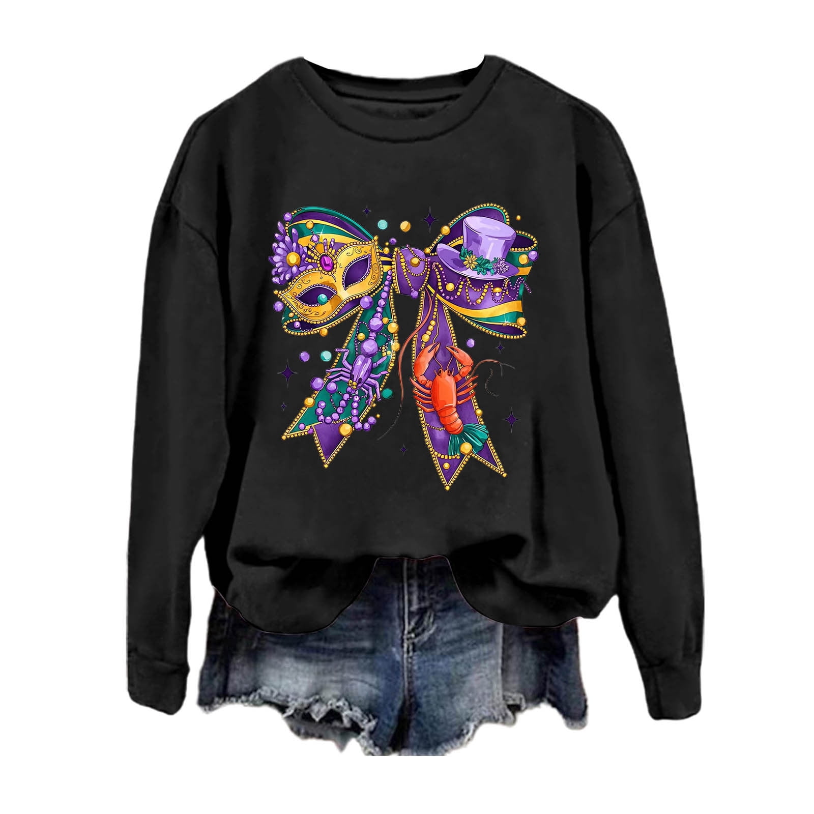 Arlun Carnival Sweatshirts for Women 2026 Cute Mardi Gras Theme Bow ...