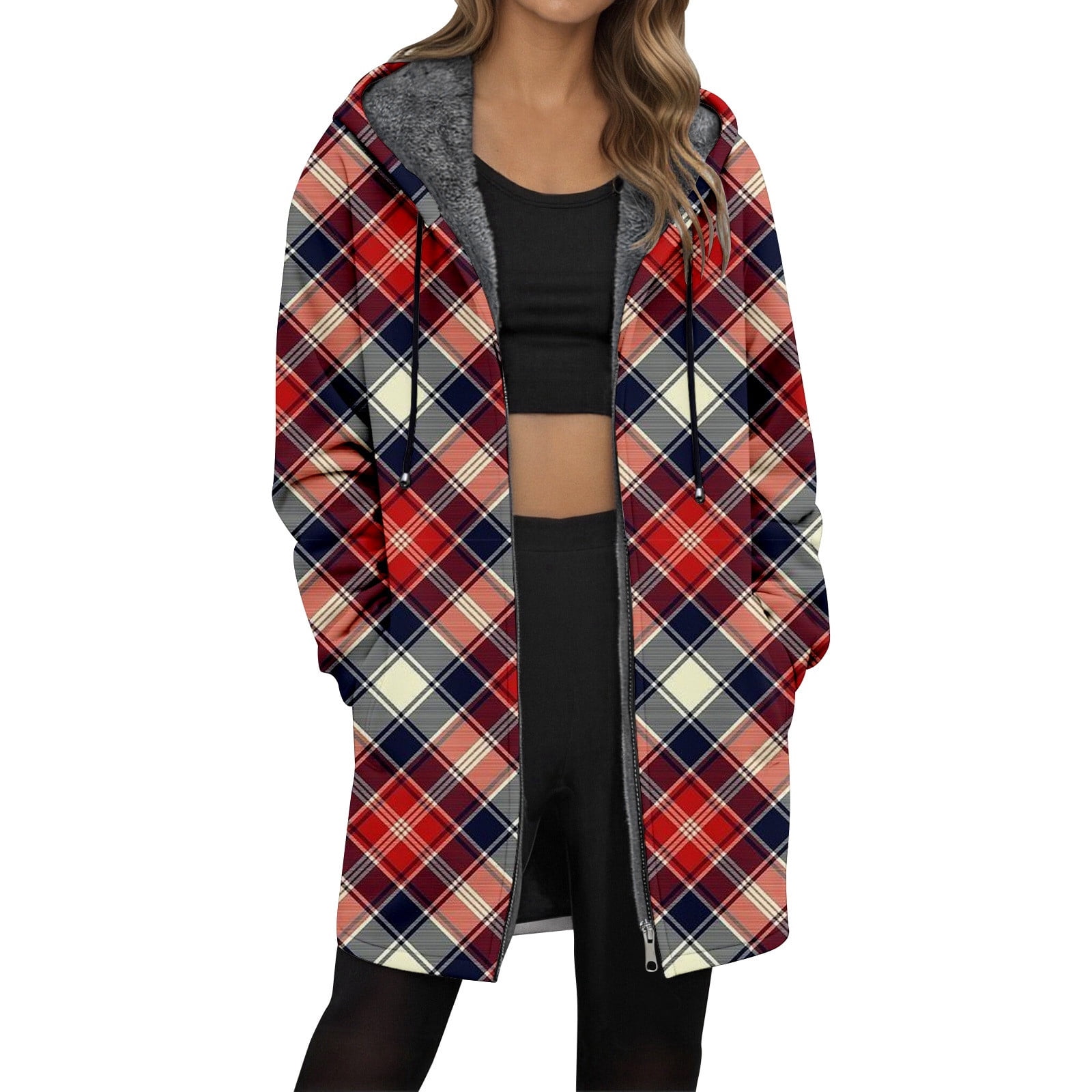 Arlun Christmas Sherpa Coats for Women Funny Xmas Holiday Plaid Printed ...