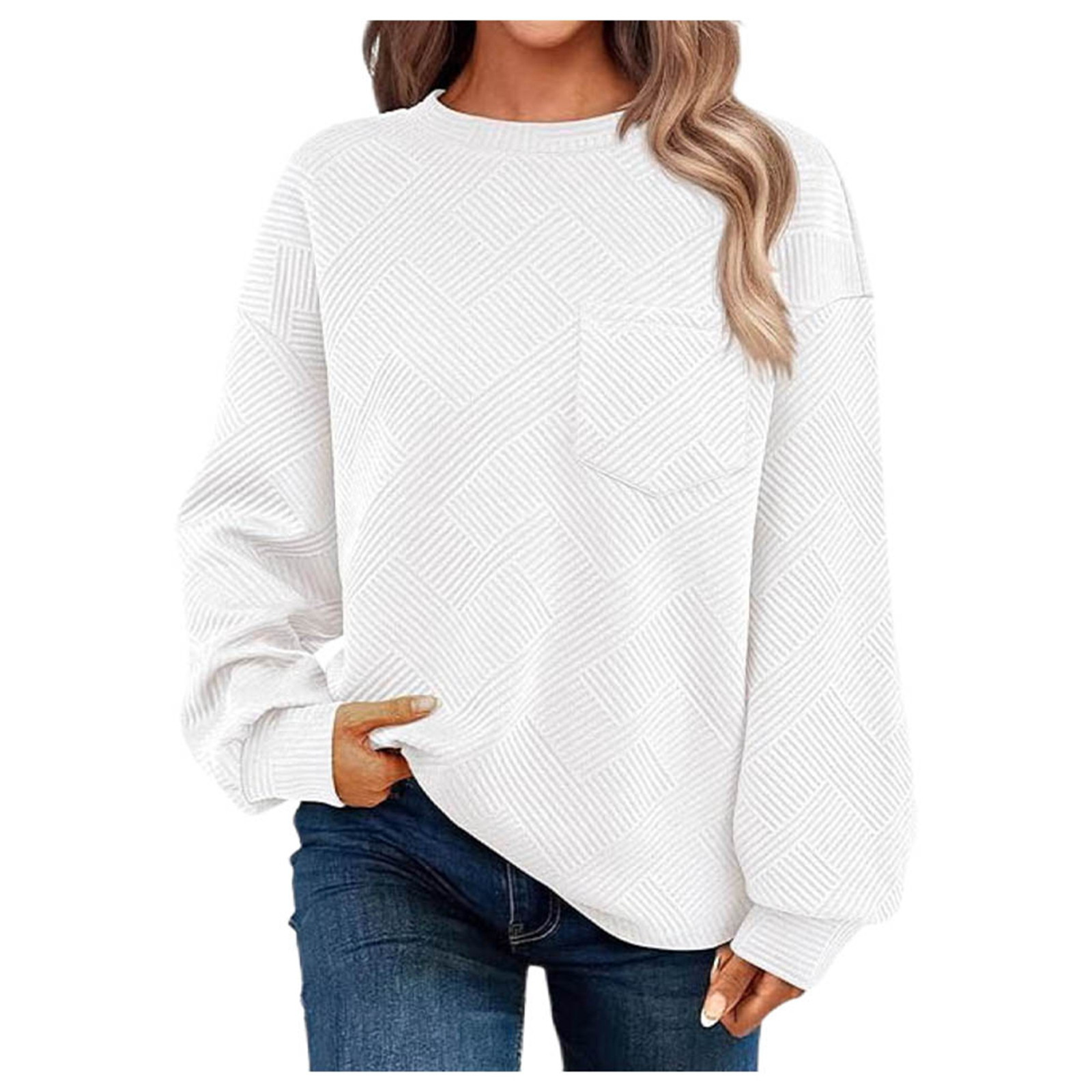 Arlun Clearance ,Trendy Plus Size Sweatshirts for Women Solid Color Ribbed Casual Pullovers ...