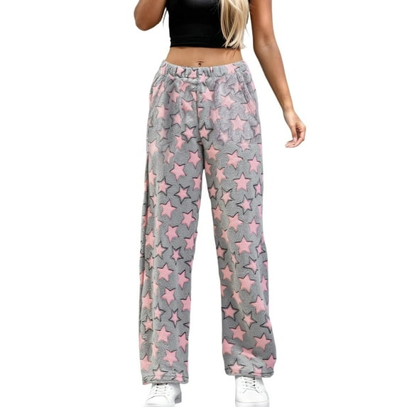 Arlun Cozy Fluffy Wide Leg Pants for Women Elastic Waisted Loose ...