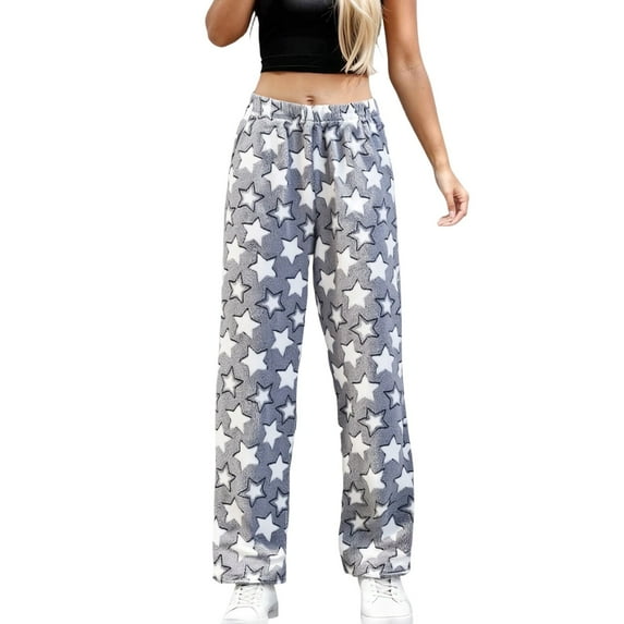 Arlun Cozy Fluffy Wide Leg Pants for Women Elastic Waisted Loose ...