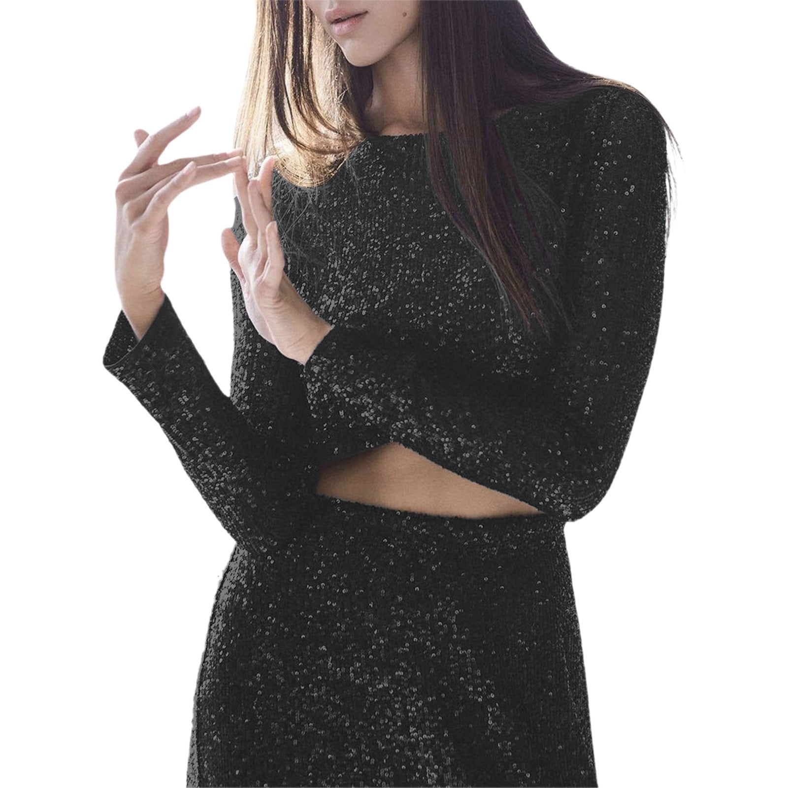 Arlun,Cropped Sequined T Shirts for Women Trendy Solid Color Crewneck ...