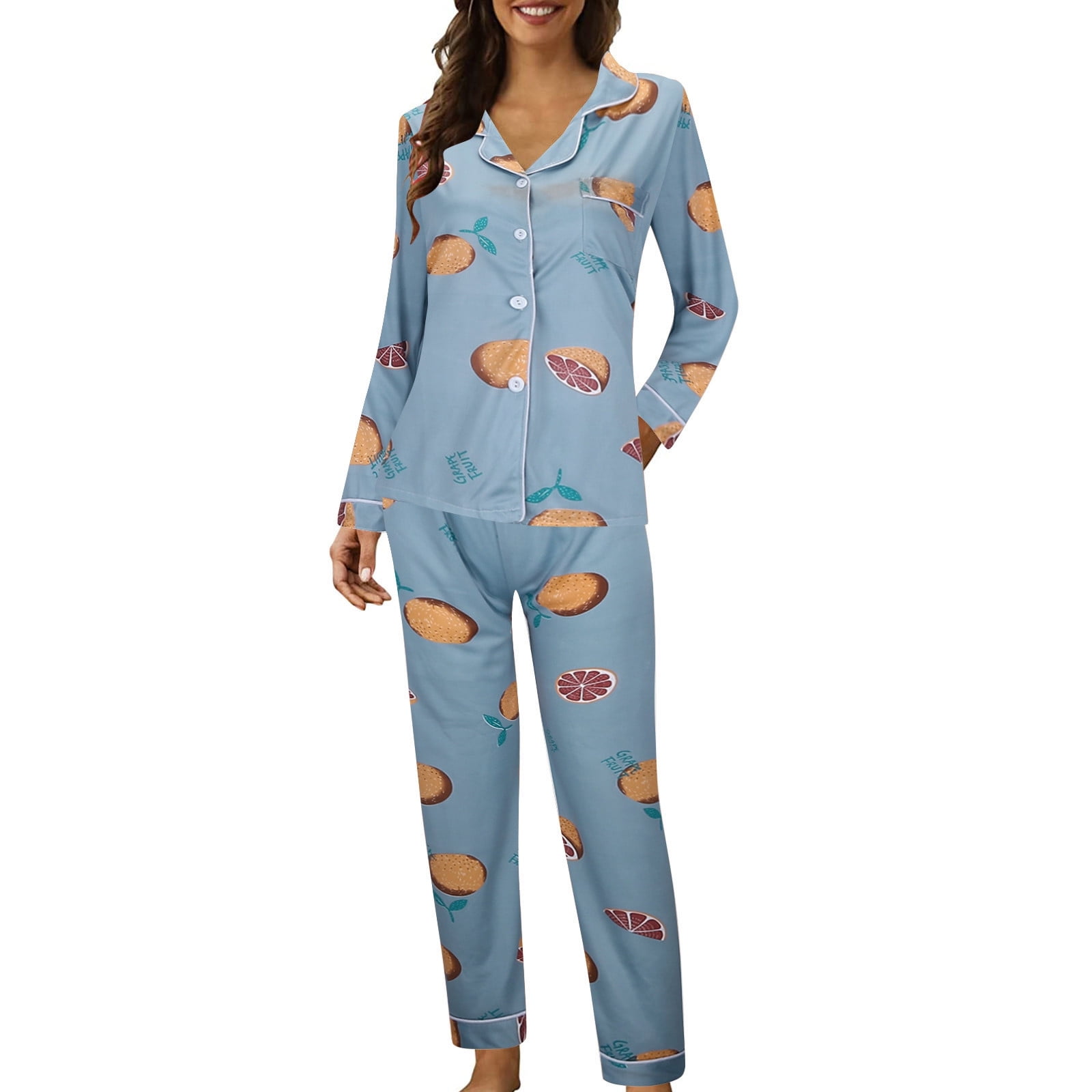 Arlun Cute Pajama Sets for Women Long Sleeve Sleepwear Button down ...