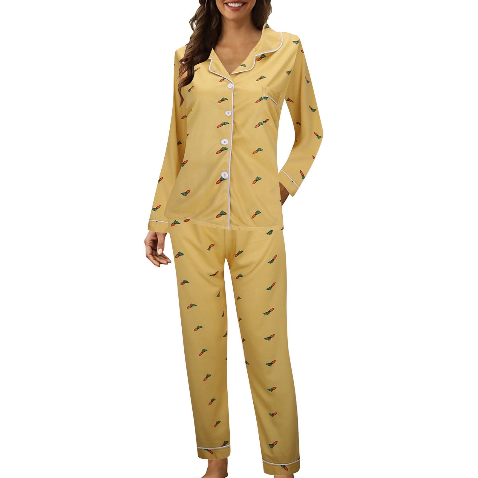 Arlun Cute Pajama Sets for Women Long Sleeve Sleepwear Button down ...