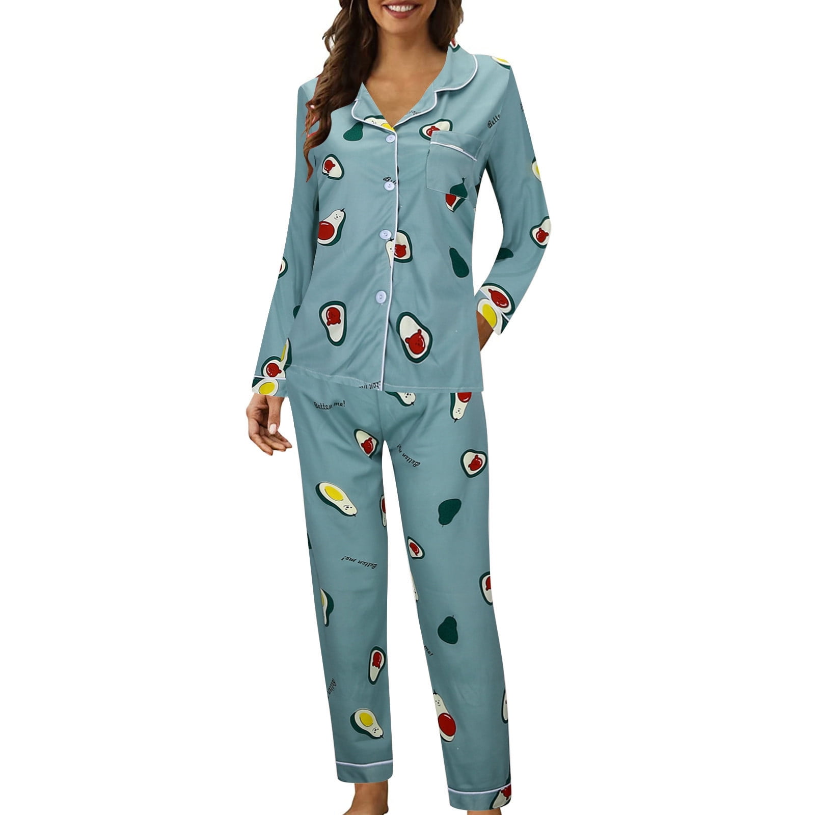 Arlun Cute Pajama Sets for Women Long Sleeve Sleepwear Button down ...