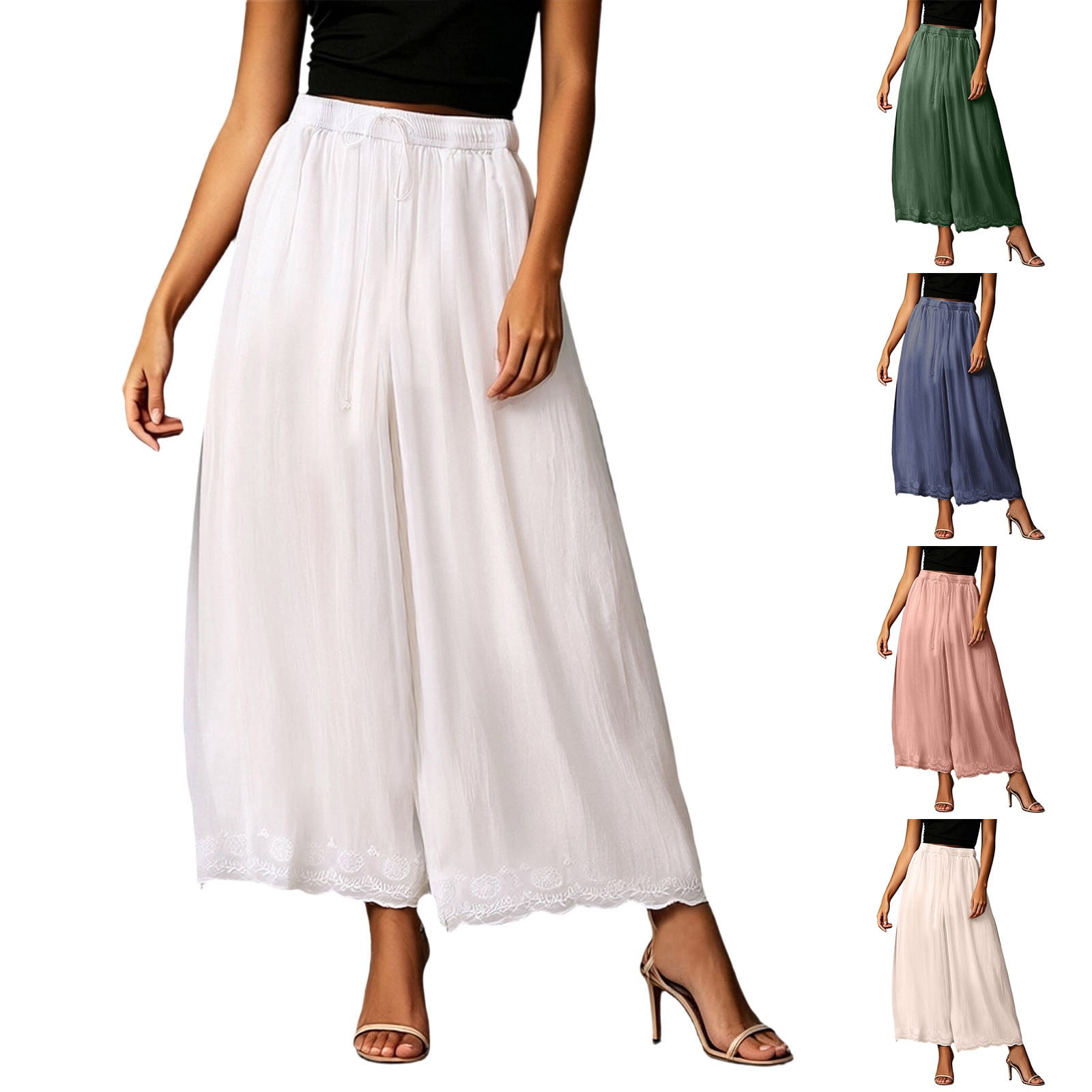 Arlun Elegant Embroidered Wide Leg Pants for Women Summer Lightweight ...