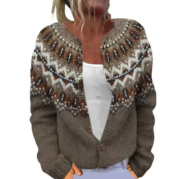 Women's Vintage Argyle Knit Icelandic Nordic Cardigan Sweater Coat ...