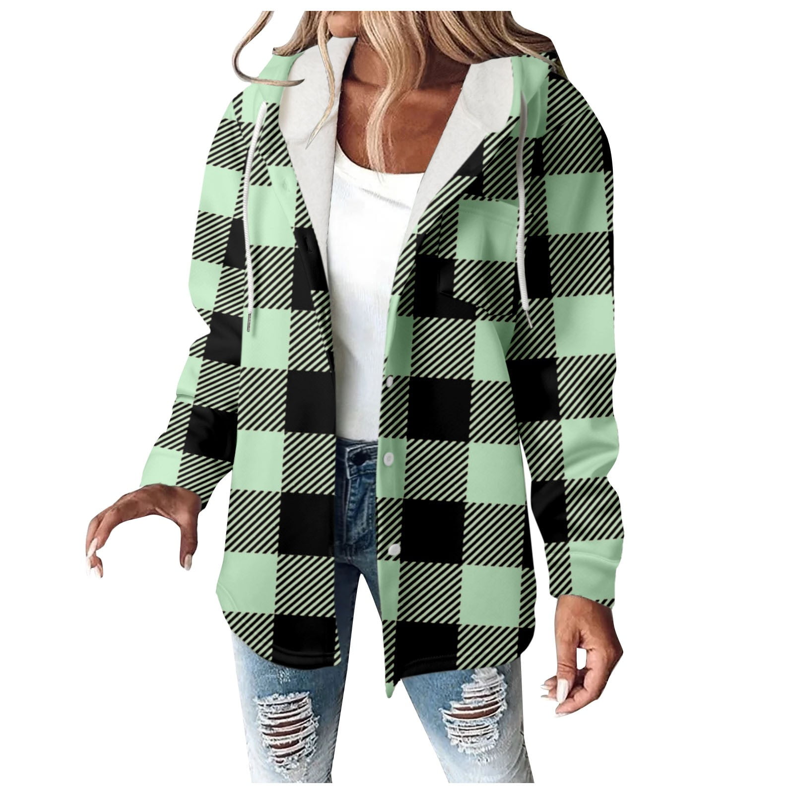 Arlun Flannel Jackets for Women Trendy Fleece Lined Button down Plaid ...