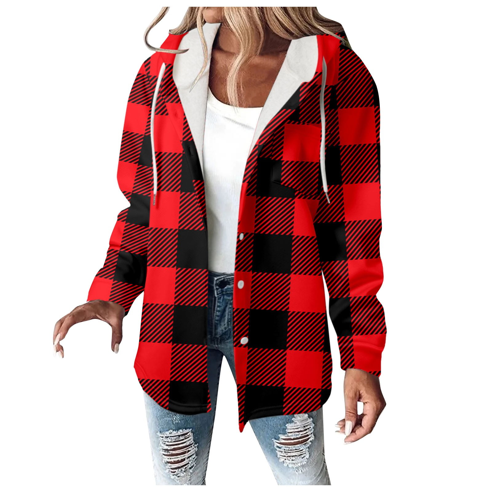 Arlun Flannel Jackets for Women Trendy Fleece Lined Button down Plaid ...