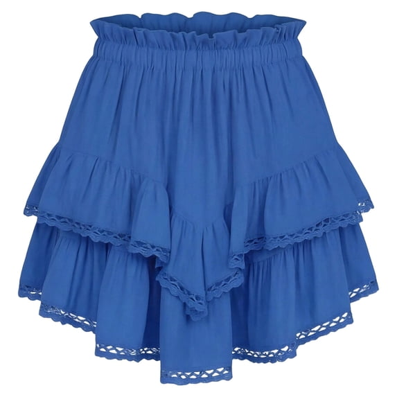 Arlun Flowy Skirts for Women Ruffle Lace Trim High Waist Mini Skirts ...
