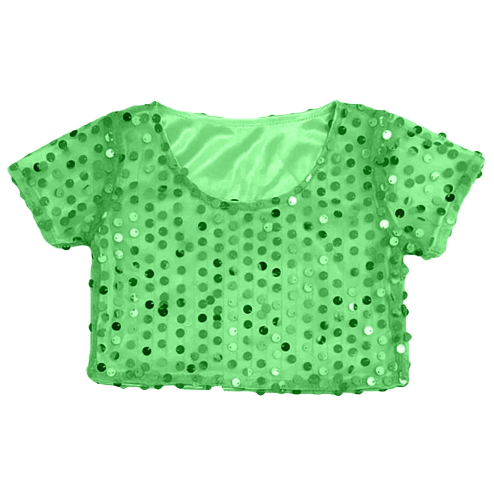 Arlun Girls Glitter Round Sequin Crop Tops Short Sleeve Crew Neck T ...