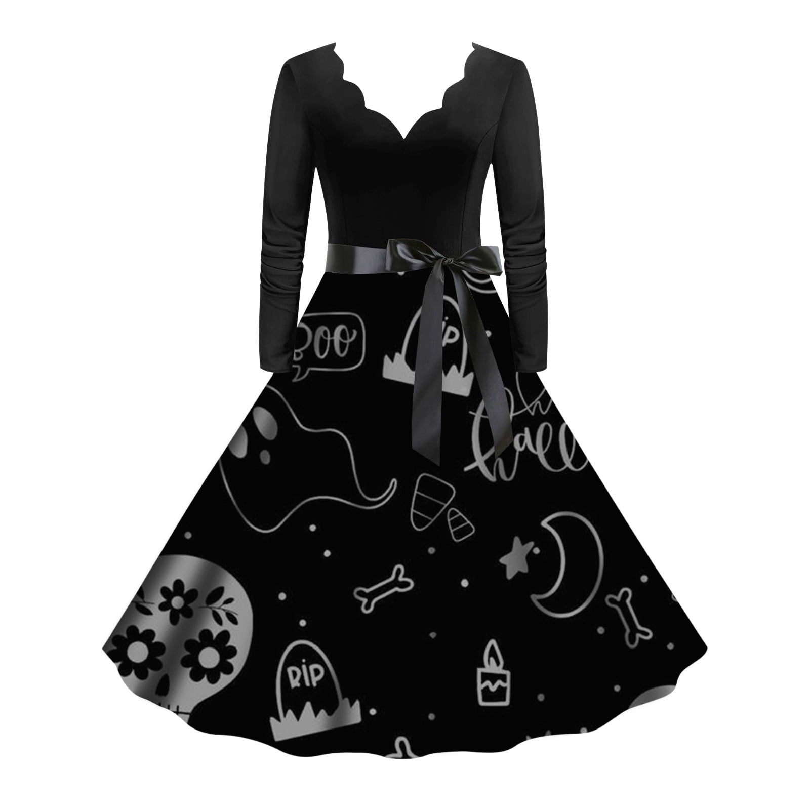 Arlun,Halloween Midi Dresses for Women Plus Size Long Sleeve V-Neck ...