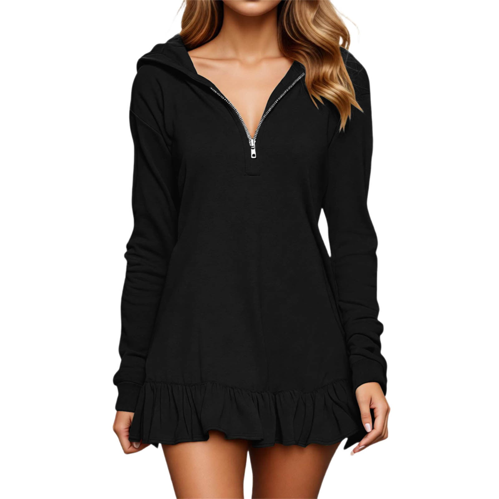 Arlun Hoodie Dress for Women Casual Long Sleeve Quarter Zip Mini ...