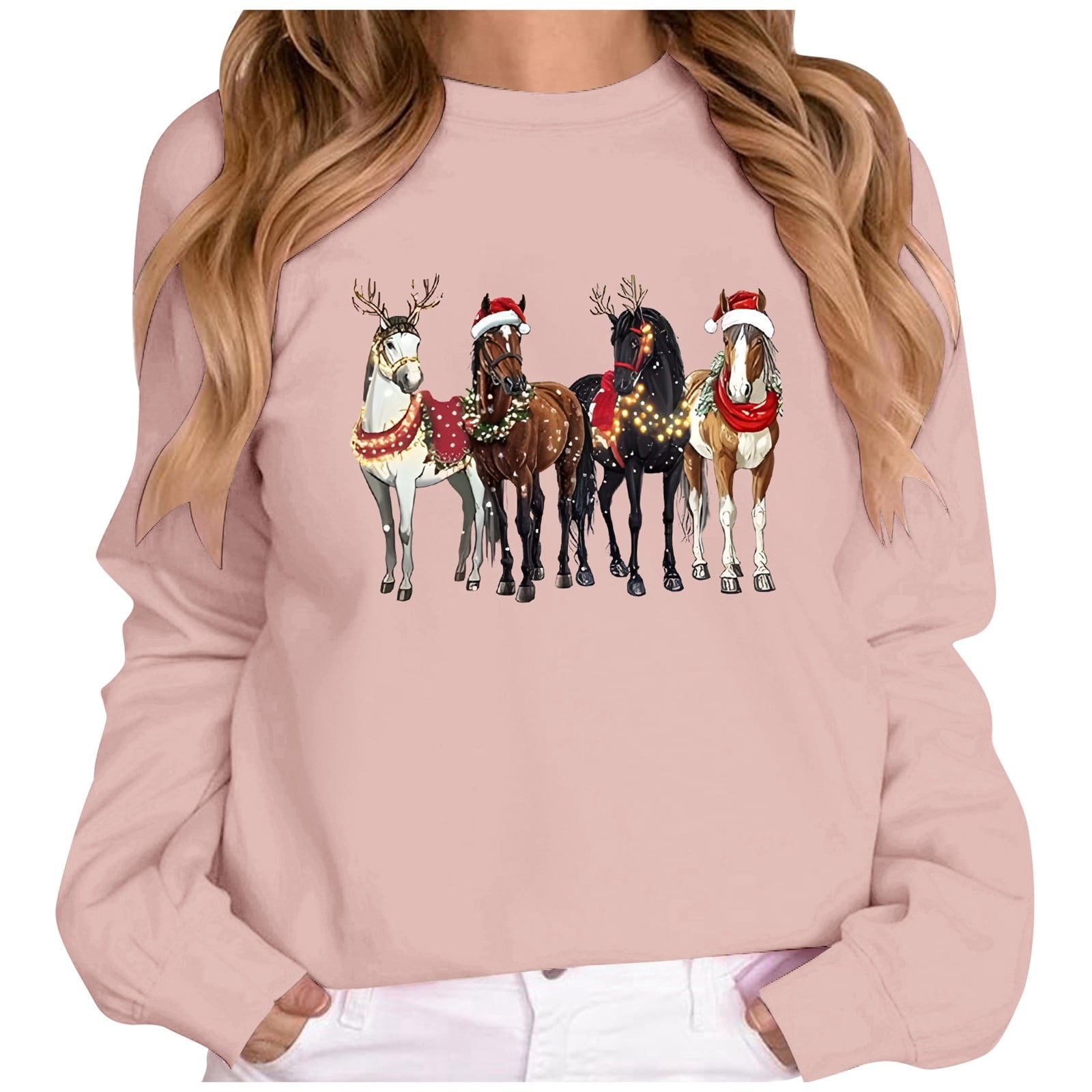 Arlun Horse Christmas Sweatshirts For Women Funny Horse Graphic Printed ...