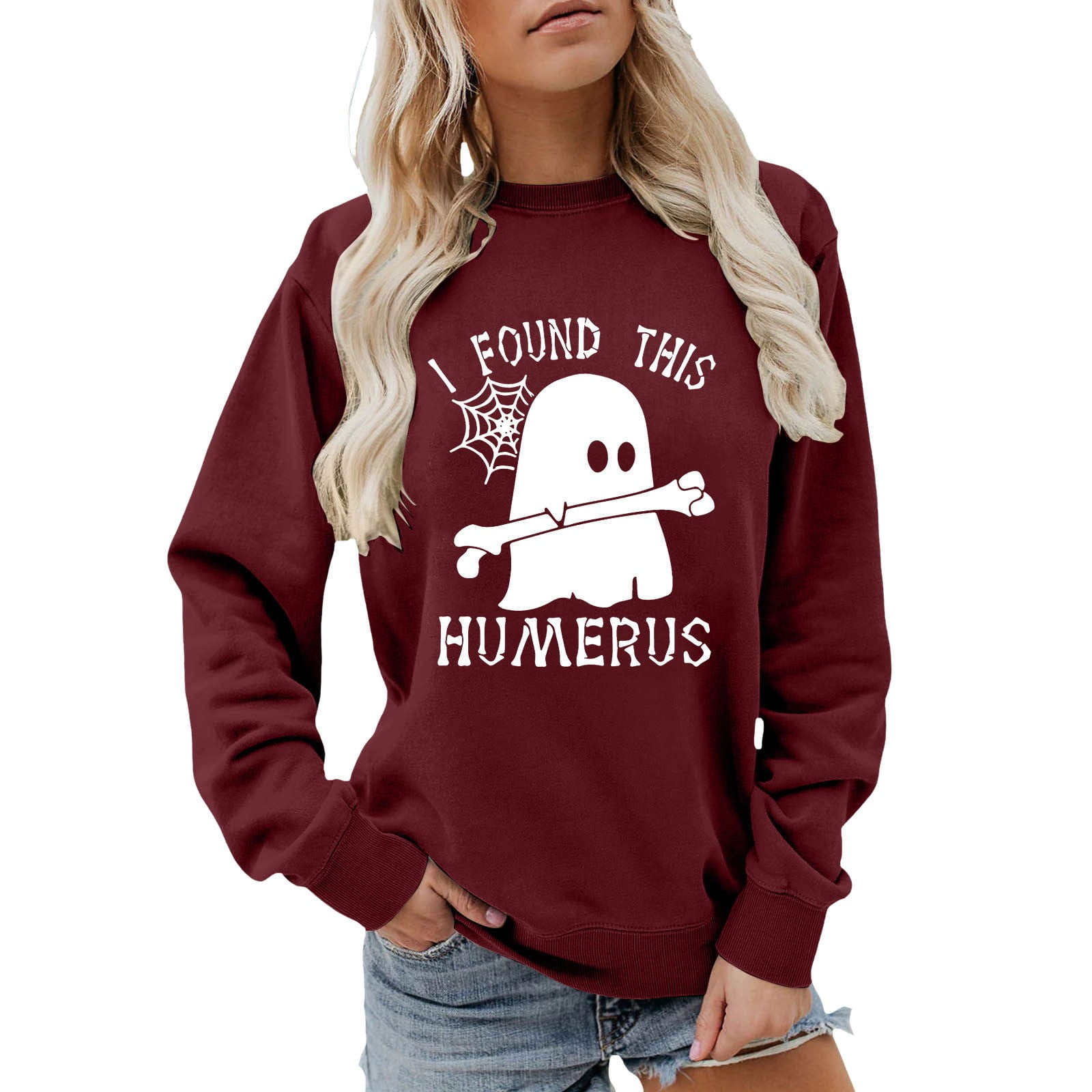 Arlun I Found This Humerus Sweatshirts Women's Halloween Cute Ghost ...
