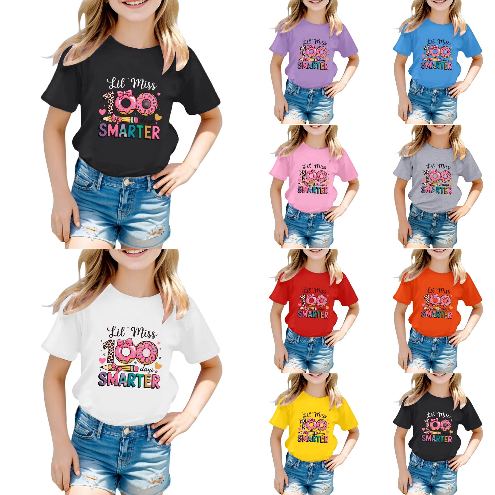 Arlun Kids 100 Days of School Short Sleeve T-Shirts Back to School ...