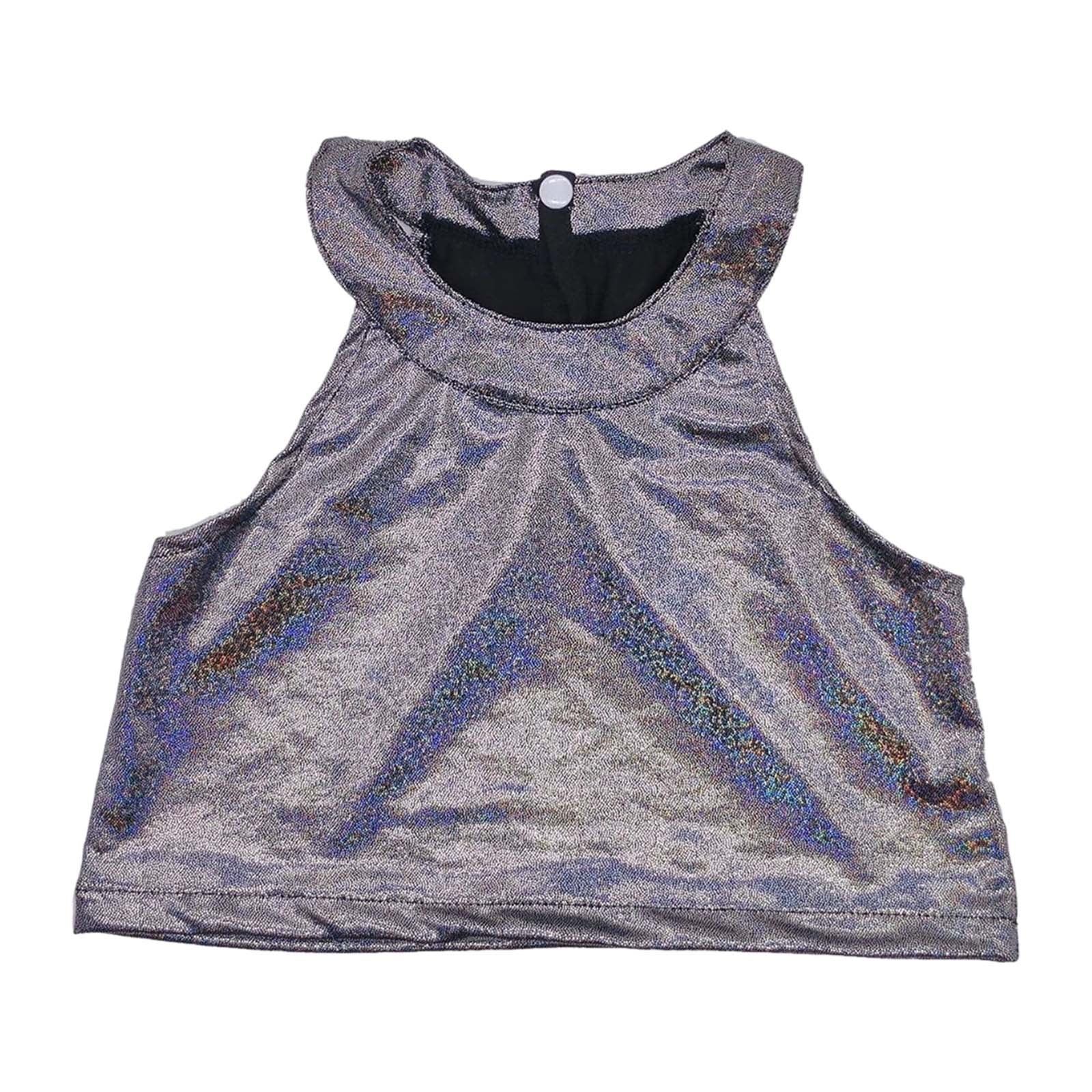 Arlun Kids Performance Sleeveless Crop Tops with Reflective Print Round ...