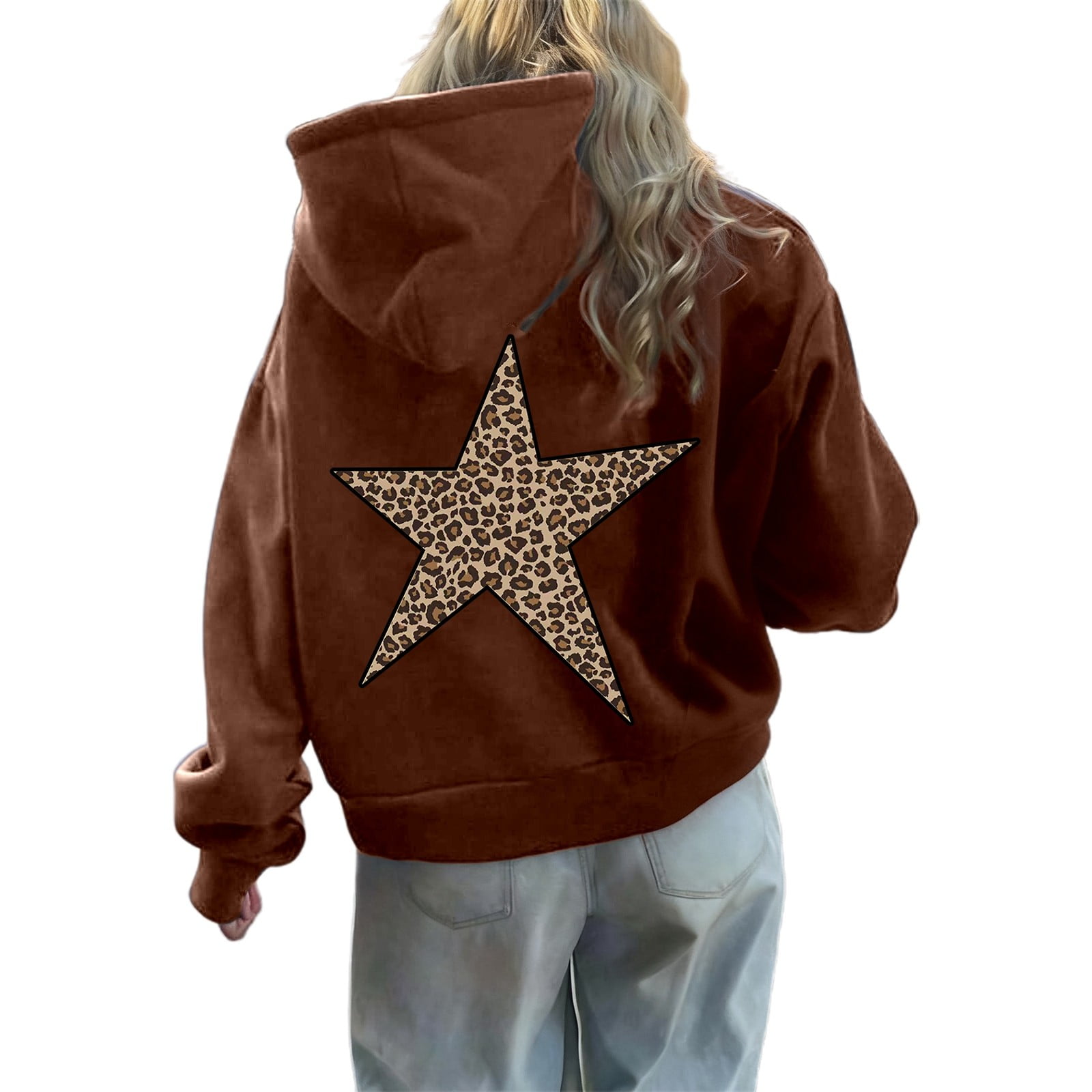Arlun Leopard Star Graphic Hoodies for Women Loose Fit Long Sleeve ...