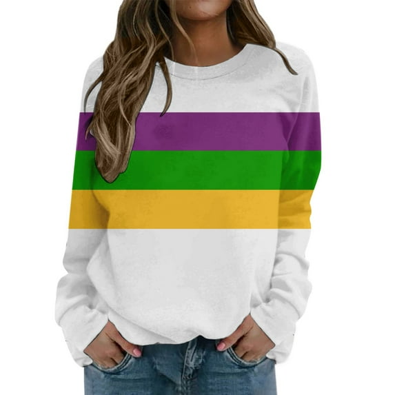 Arlun Mardi Gras Long Sleeve Stripes Print Sweatshirts for Women Trendy ...