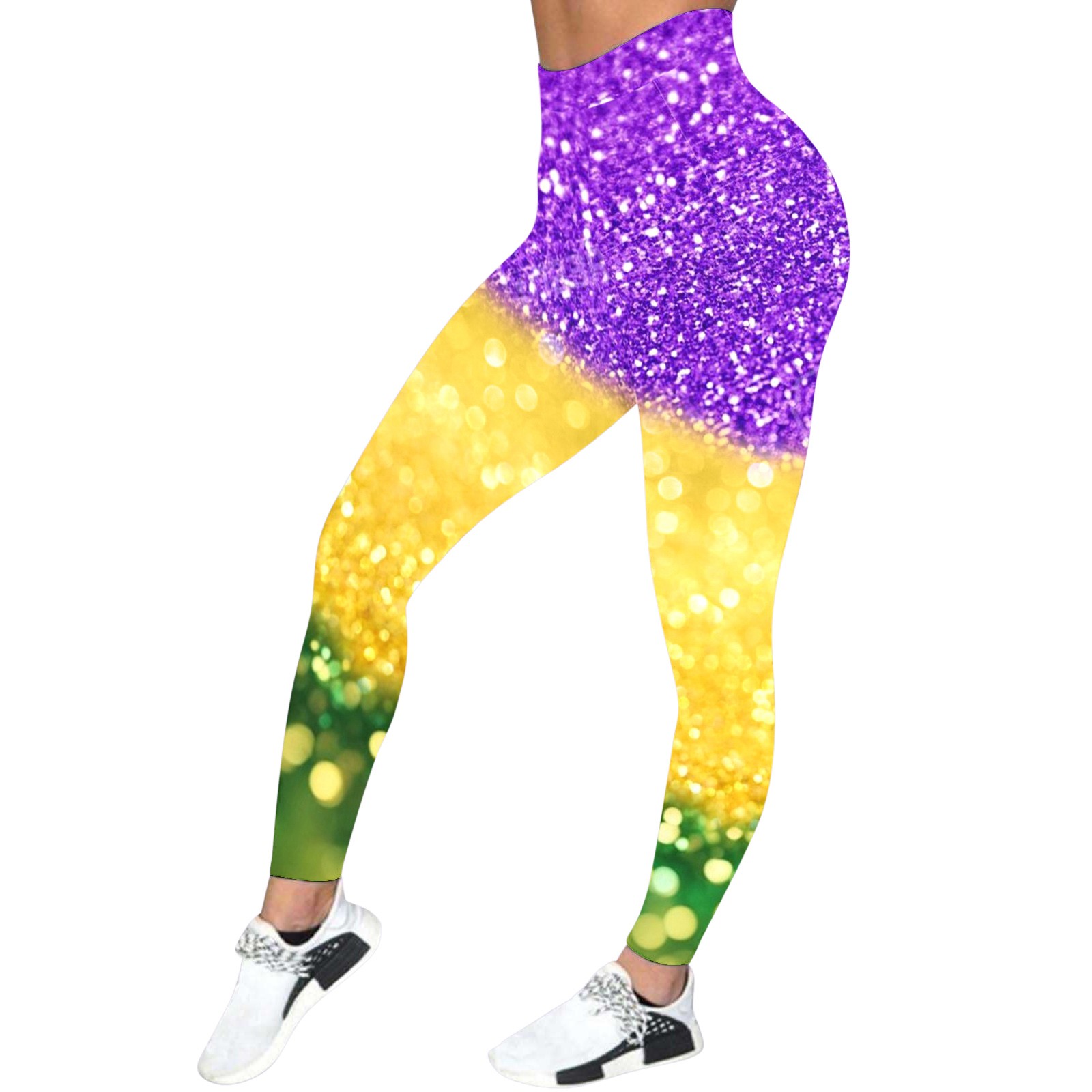Arlun Mardi Gras Shiny Print Leggings for Women High Waist Tummy ...