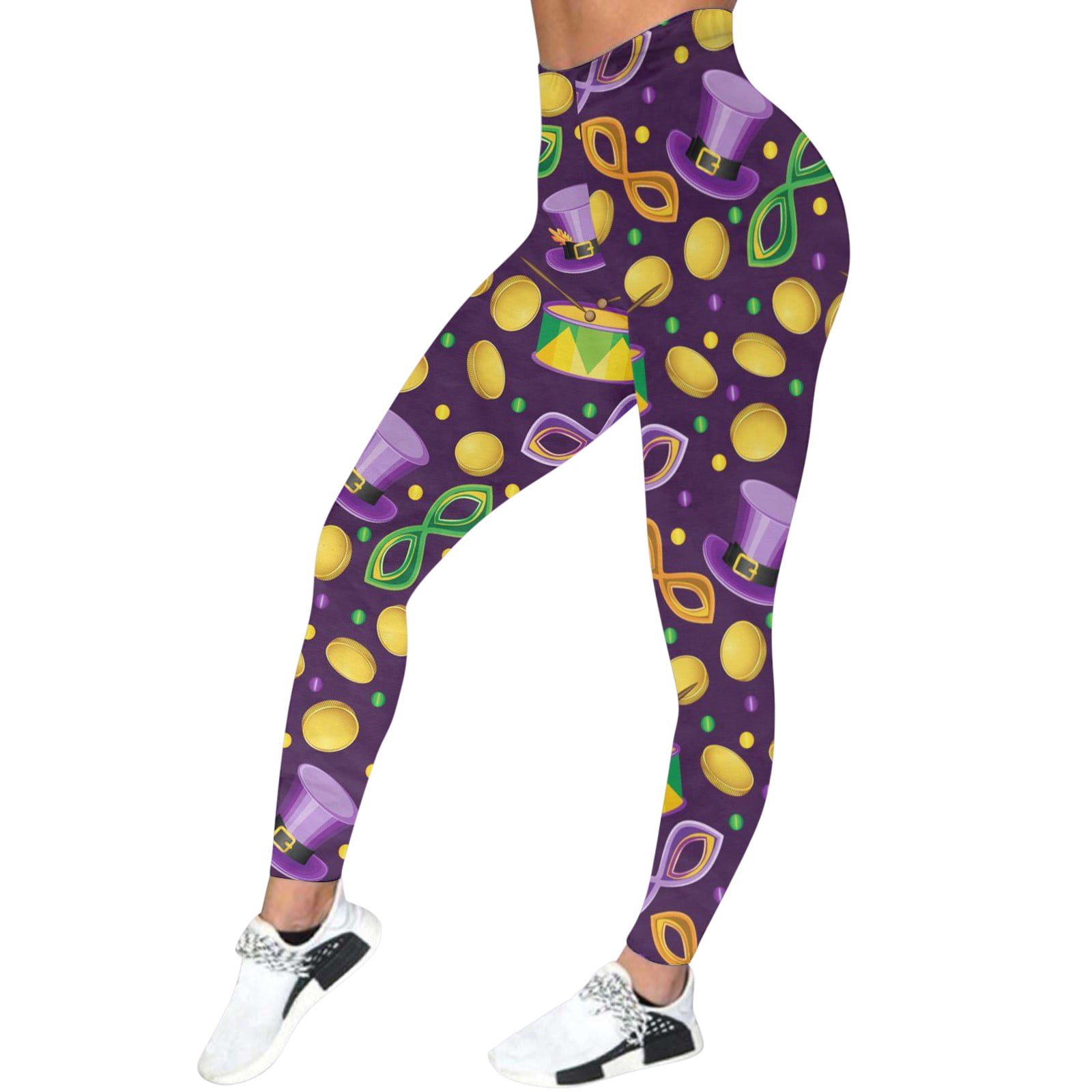 Arlun Mardi Gras Shiny Print Leggings for Women High Waist Tummy ...