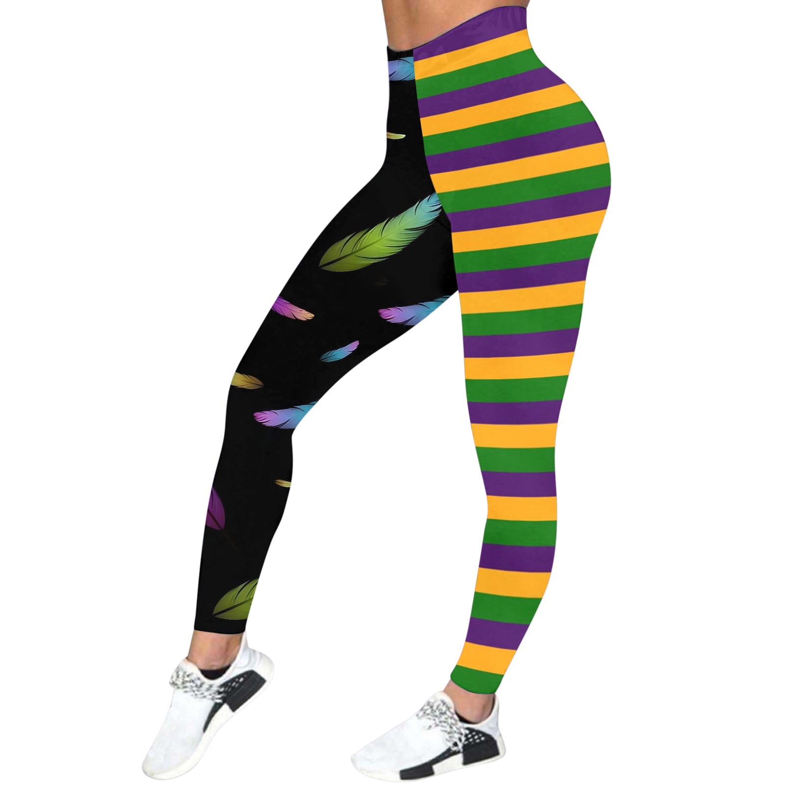 Arlun Mardi Gras Shiny Print Leggings for Women High Waist Tummy ...
