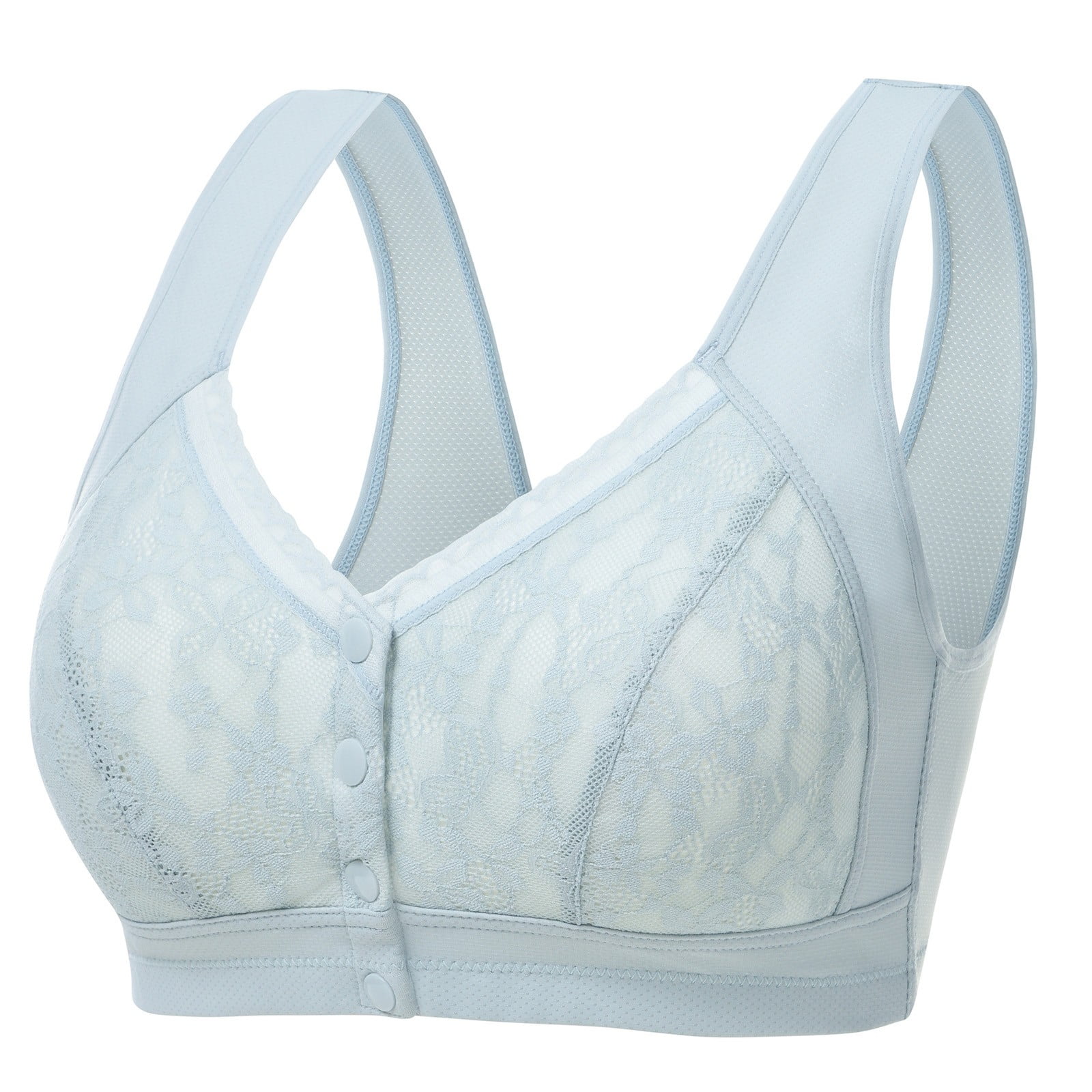 Arlun,Medium Elderly Women Button Front Closure Bras Wireless Lace Soft ...