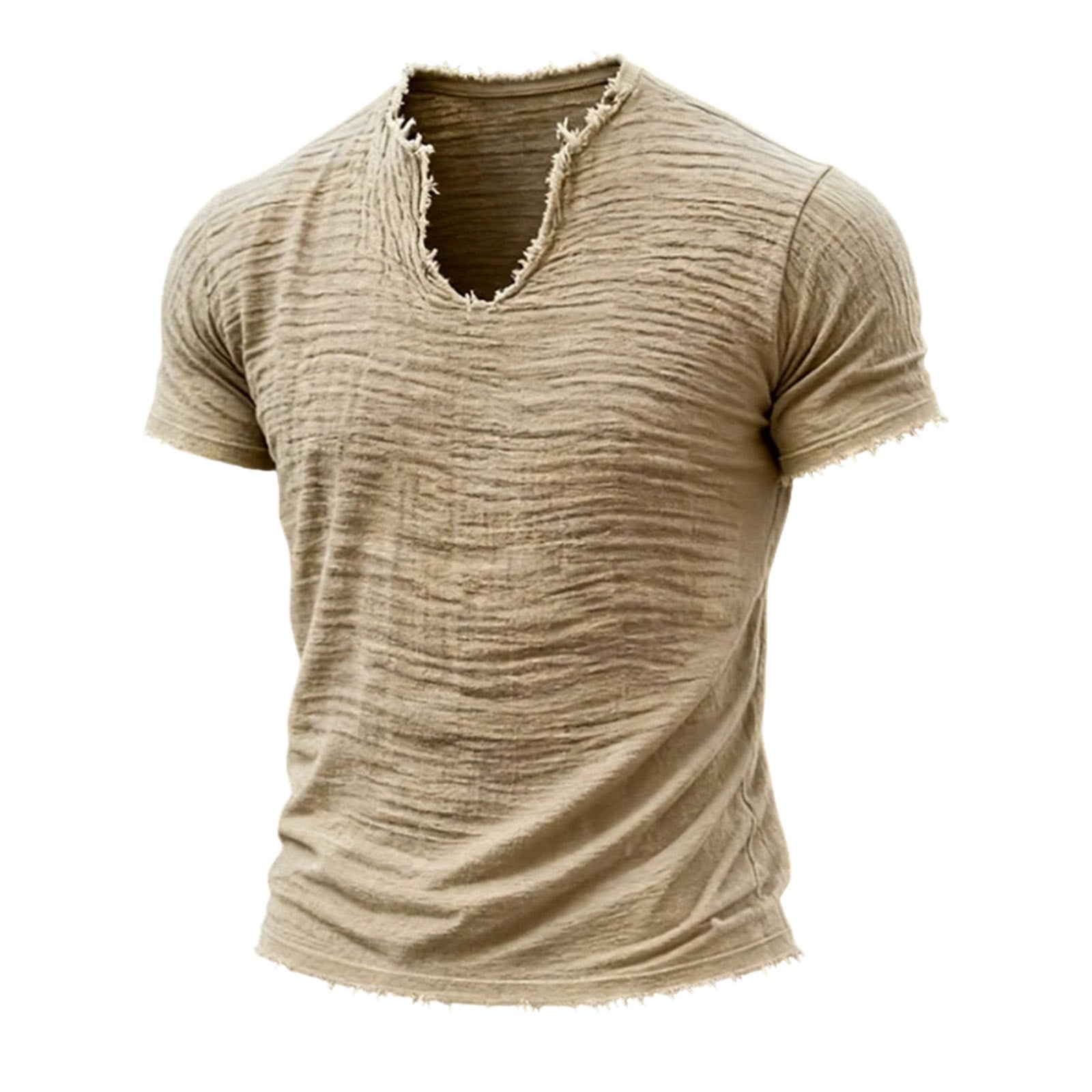 Arlun Men's Casual Linen T Shirts V-Neck Short Sleeve Washed Frayed Raw ...