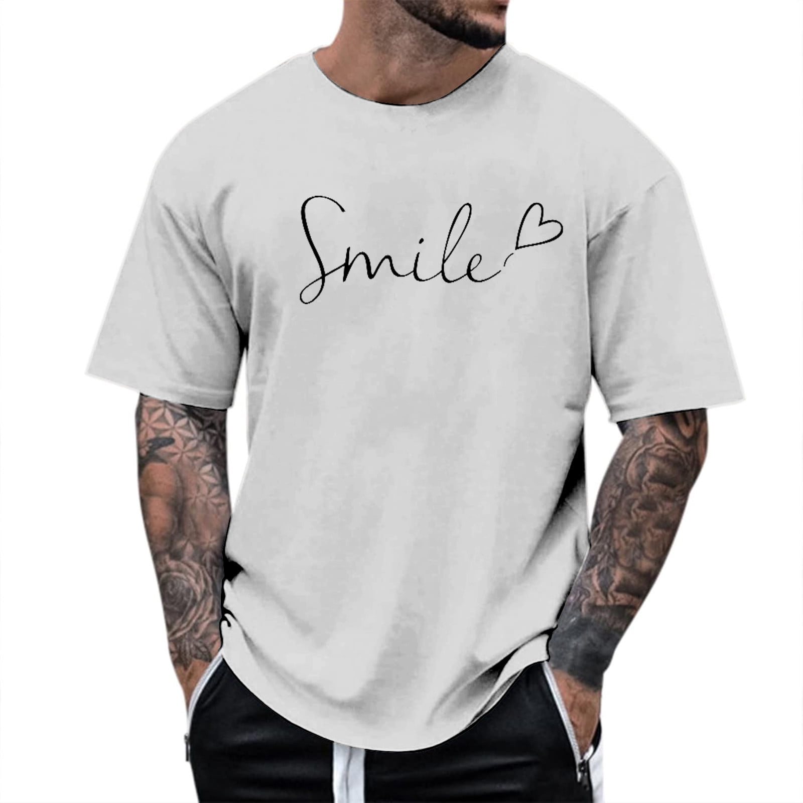 Arlun Men's Letter Graphic Print Short Sleeve T Shirts Relaxed Fit ...