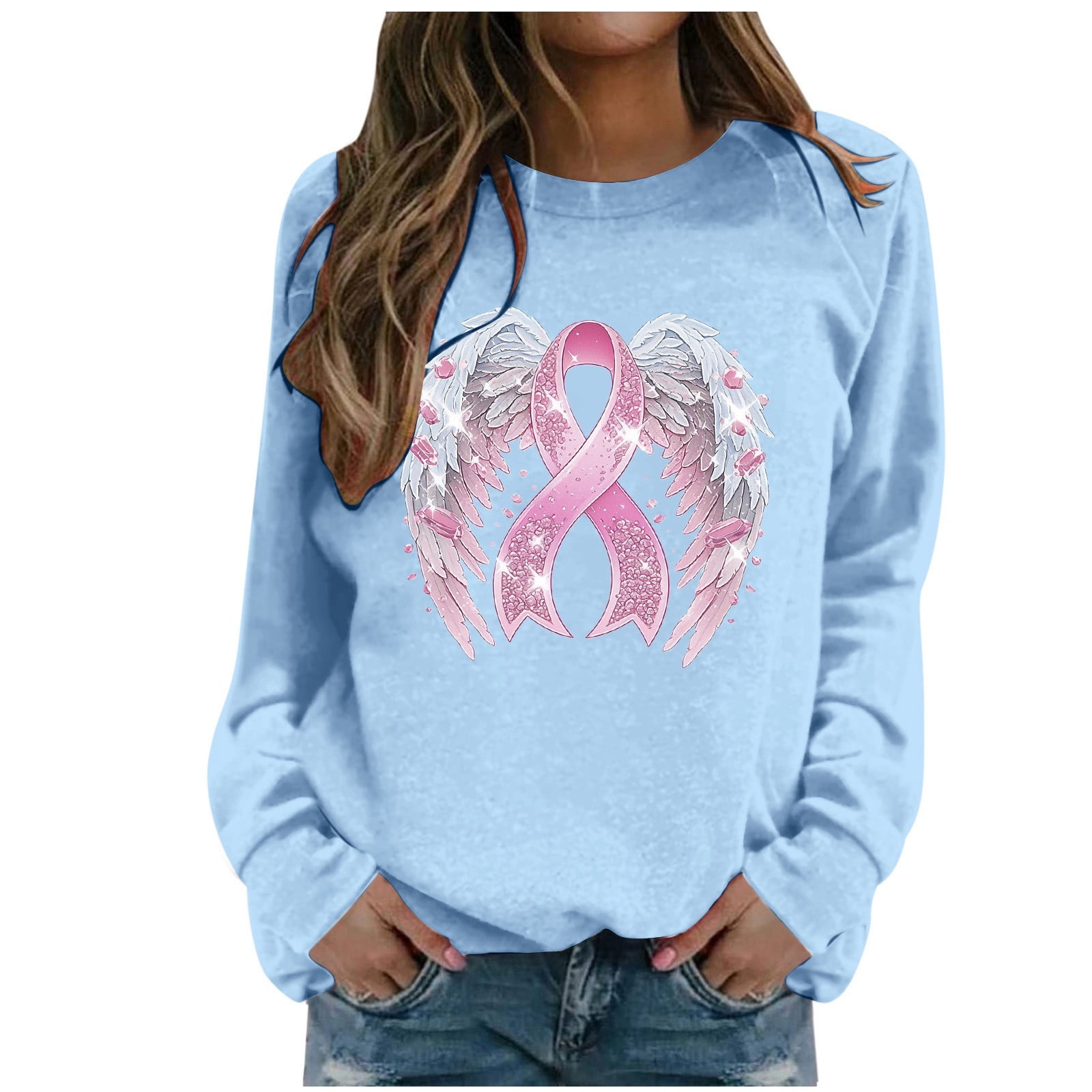 Arlun In October We Wear Pink Sweatshirts for Women Angel Wings Graphic ...