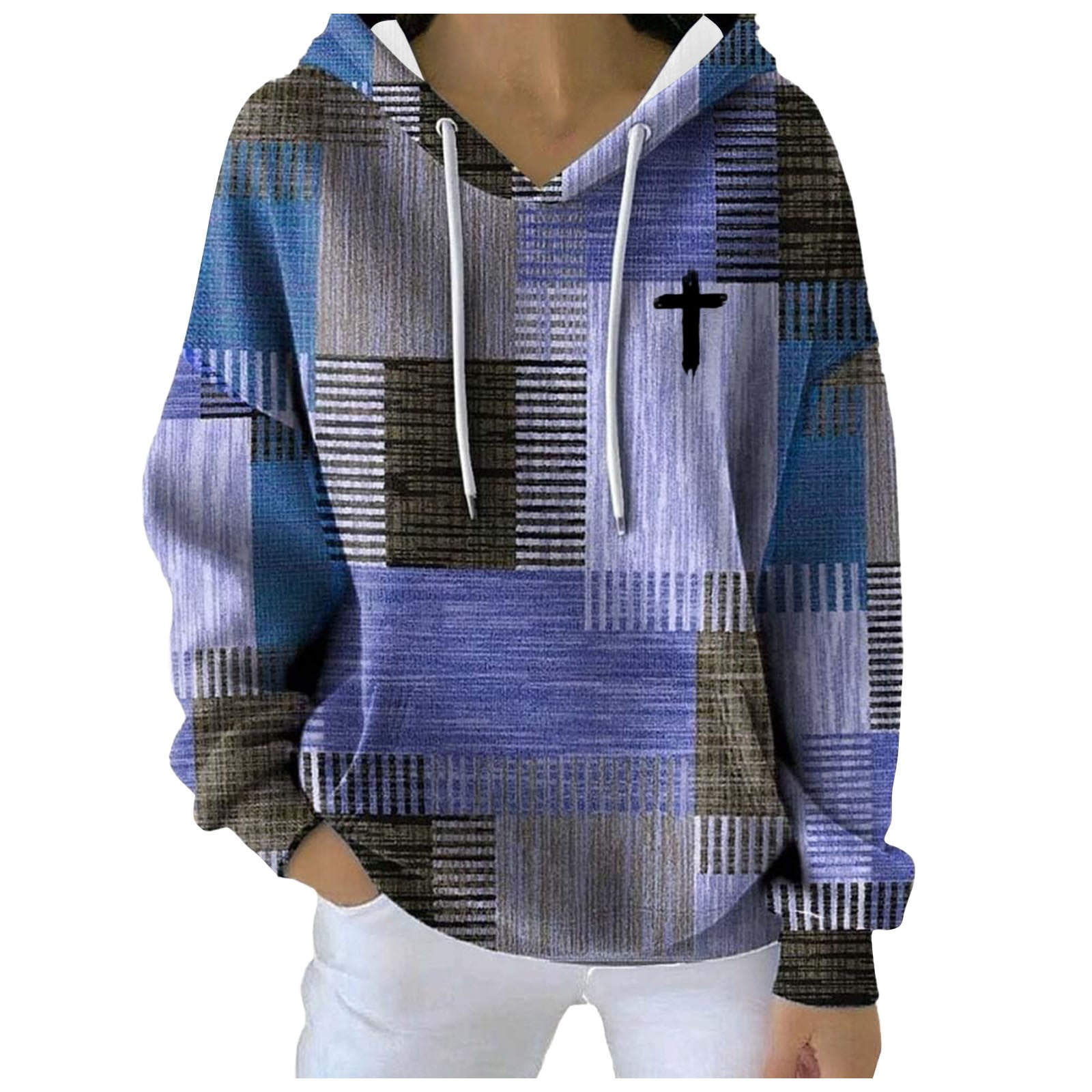 Arlun Oversized Faith Cross Print Striped Hoodies for Women Loose Comfy ...