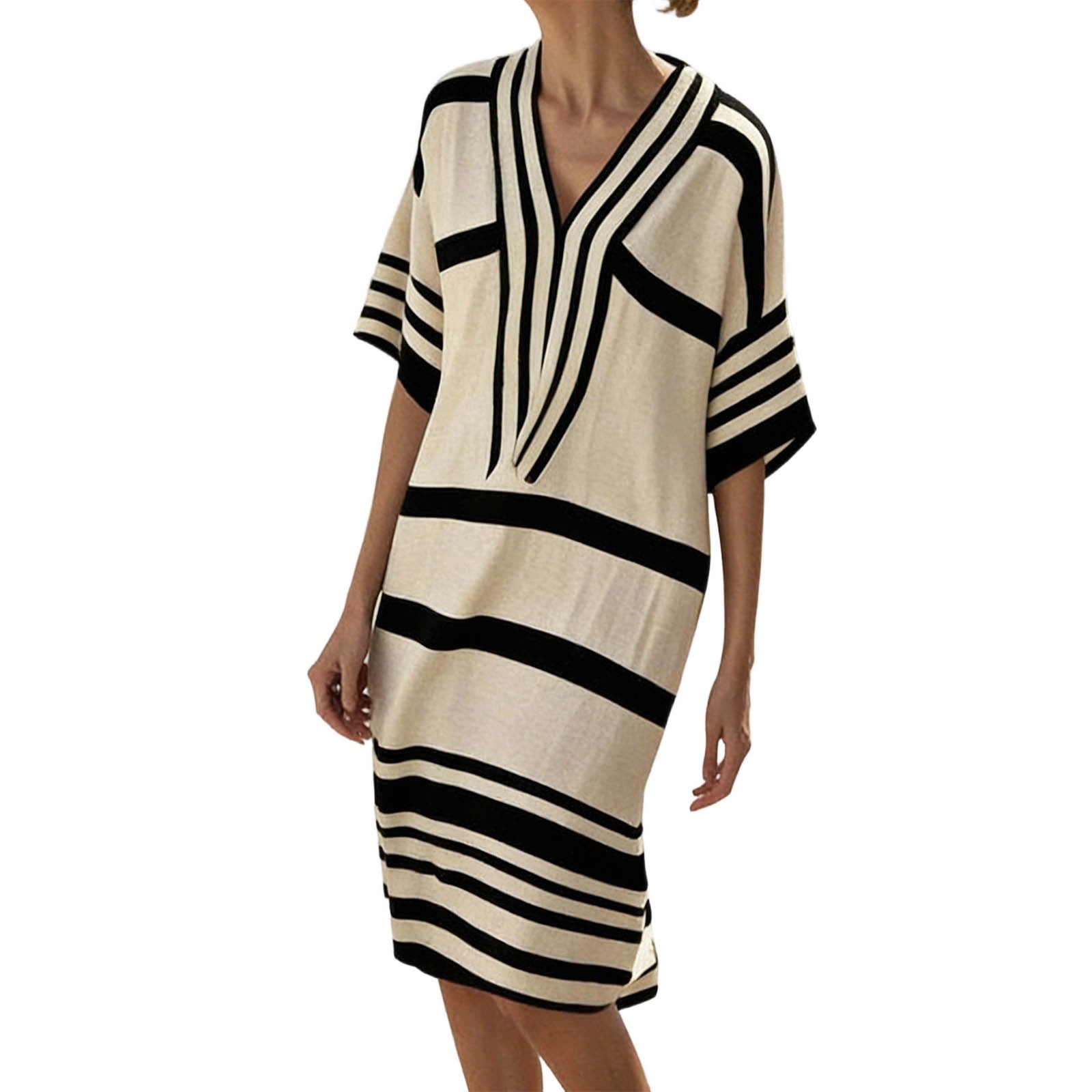 Arlun Oversized Half Sleeve Dresses for Women Summer V-Neck Stripe ...
