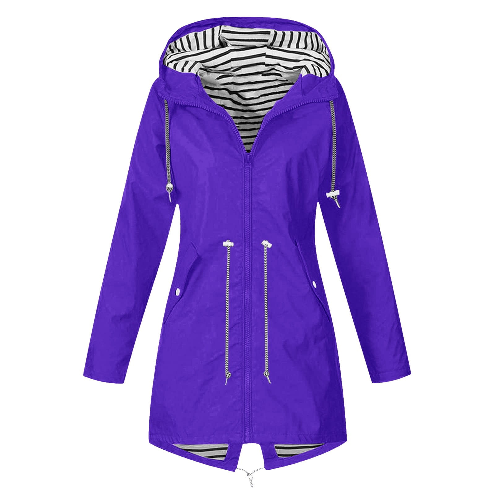 Arlun Oversized Striped Rain Jackets for Women Full Zipper up ...