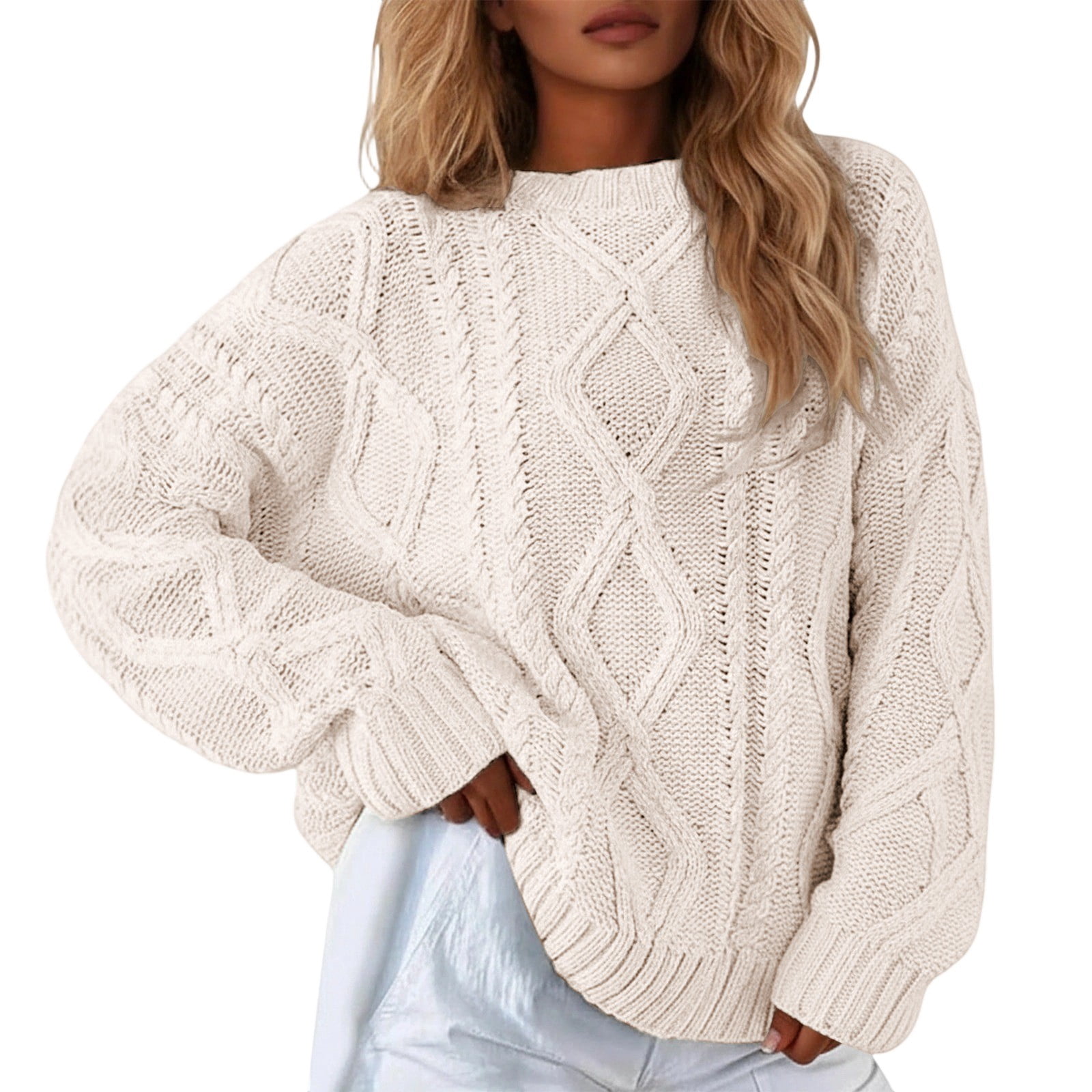 Arlun Oversized Sweaters for Women Fall Cable Knit Crewneck Cozy Long ...