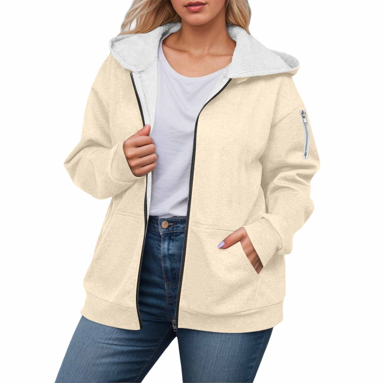 Arlun Oversized Zipper up Hooded Jackets Women Casual Fleece Lined Warm ...