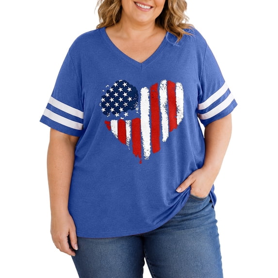Arlun Plus Size American Flag Tops for Women 4th of July V-Neck Short ...