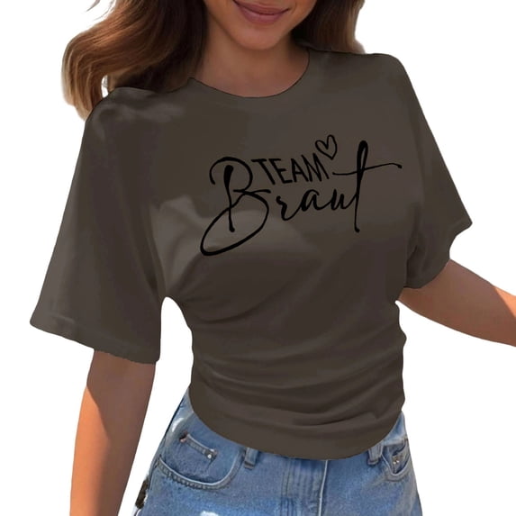Arlun Plus Size Bride T-Shirts Team Bride Letter Printed Round Neck ...