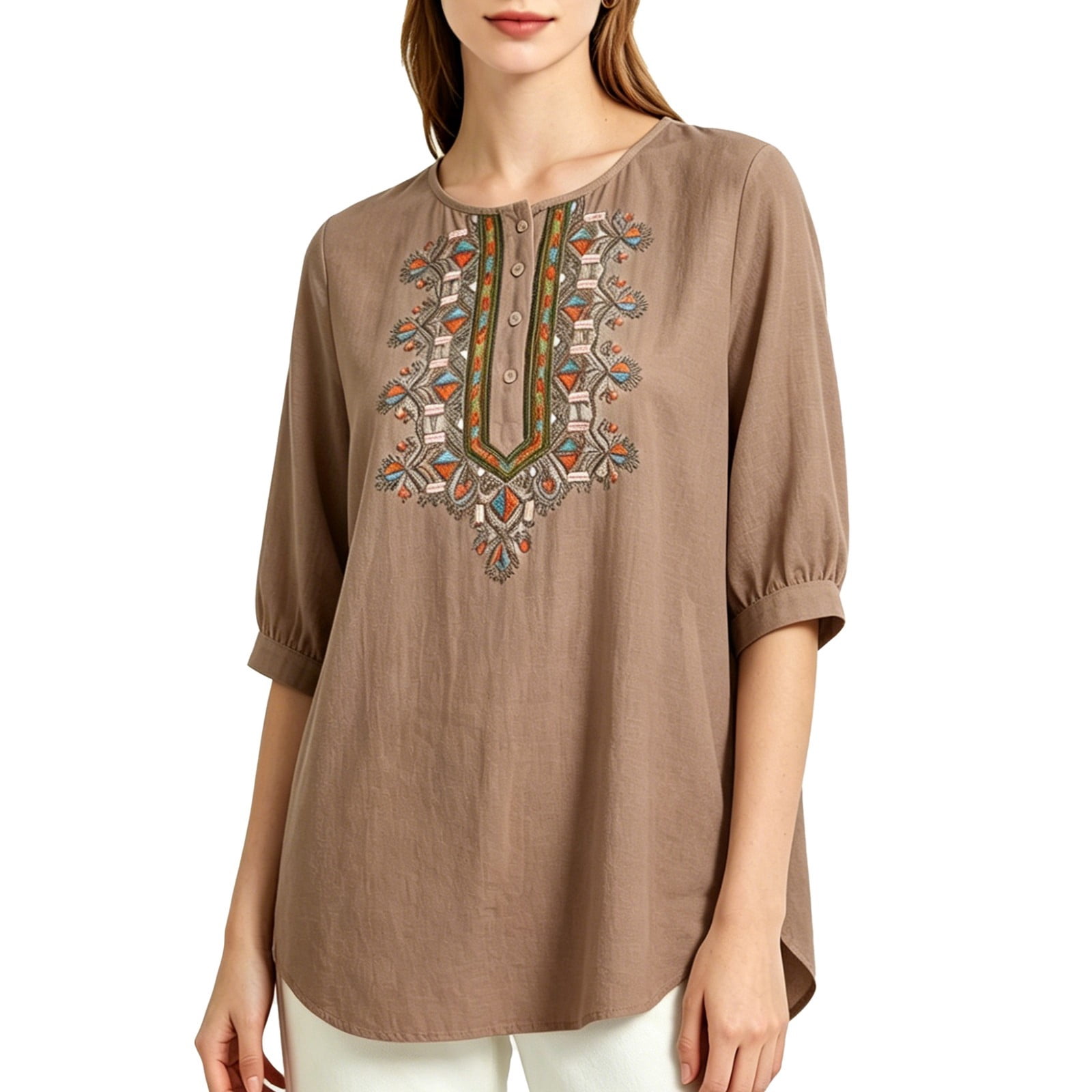 Arlun Plus Size Linen Tops for Women Half Sleeve Crew Neck Vintage ...