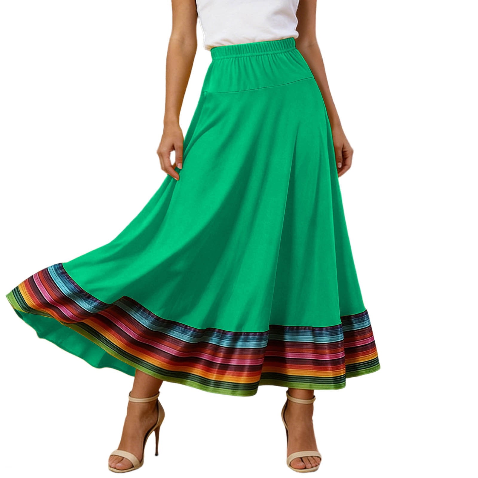 Arlun Plus Size Mexican Maxi Skirts for Women Elastic High Waisted ...