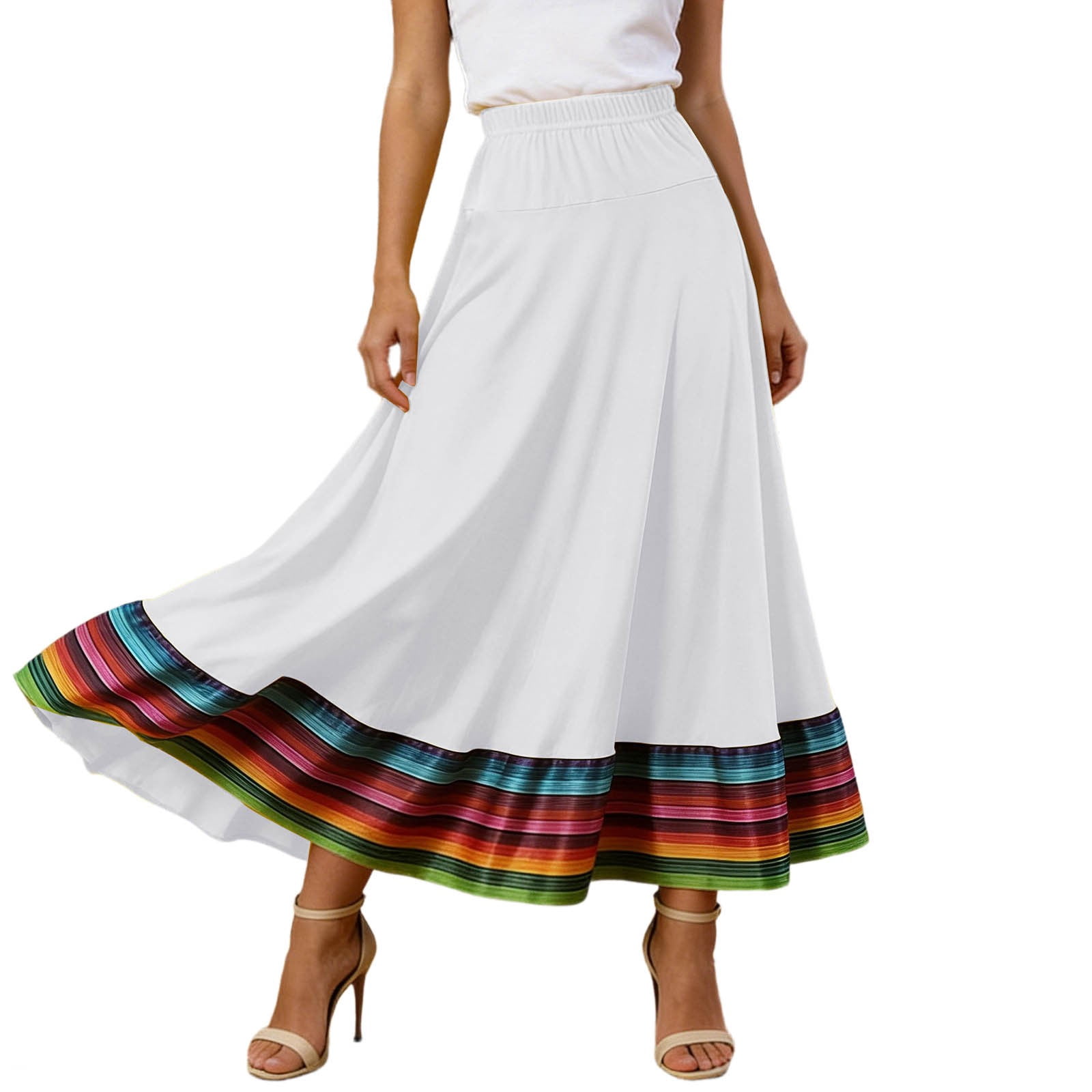 Arlun Plus Size Mexican Maxi Skirts for Women Elastic High Waisted ...