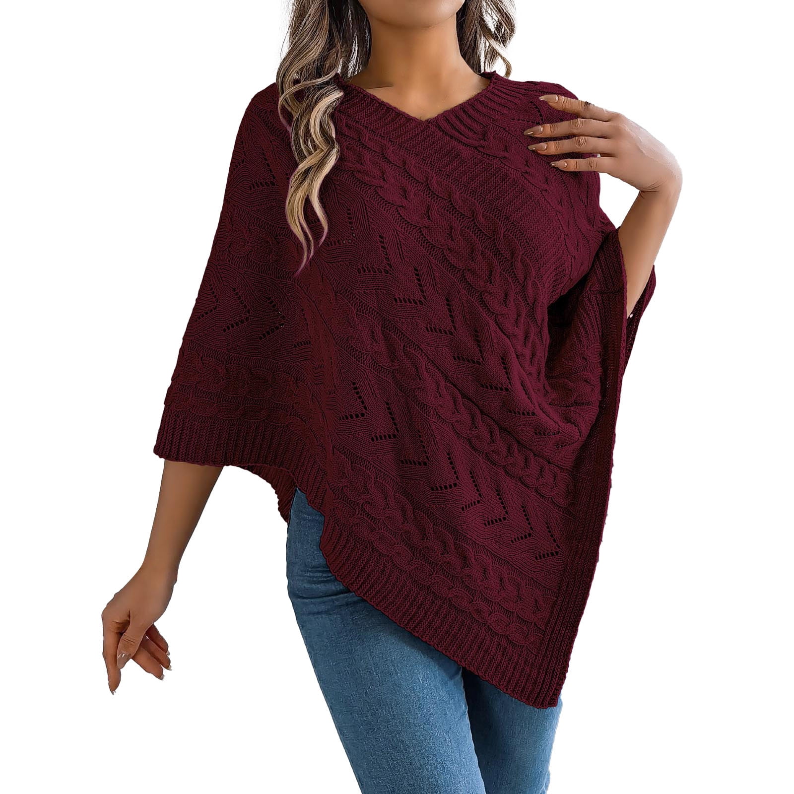 Arlun Poncho Knitted Cape Shawl Sweaters for Women Elegant Wrap V-Neck ...