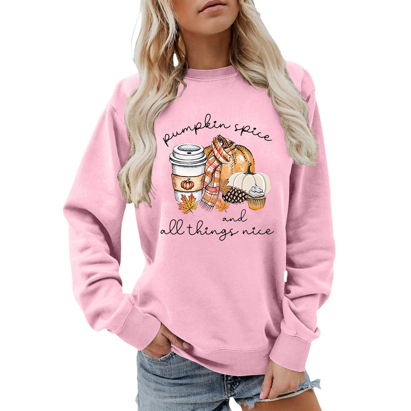 Arlun Pumpkin Spice and Everything Nice Womens Sweatshirts Fall Coffee ...