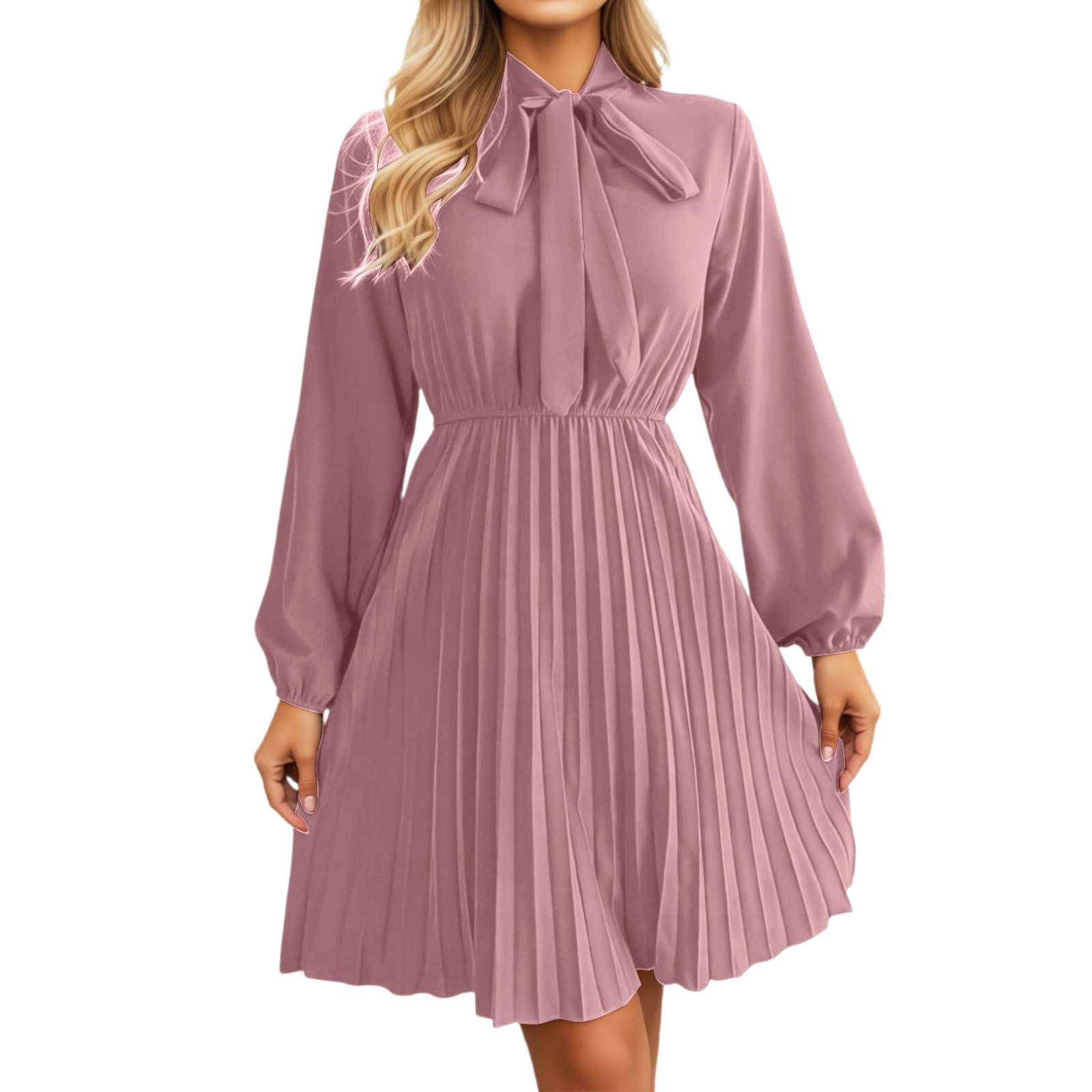 Arlun Spring Summer Dresses for Women Elegant Bow Neck Solid Color Long ...