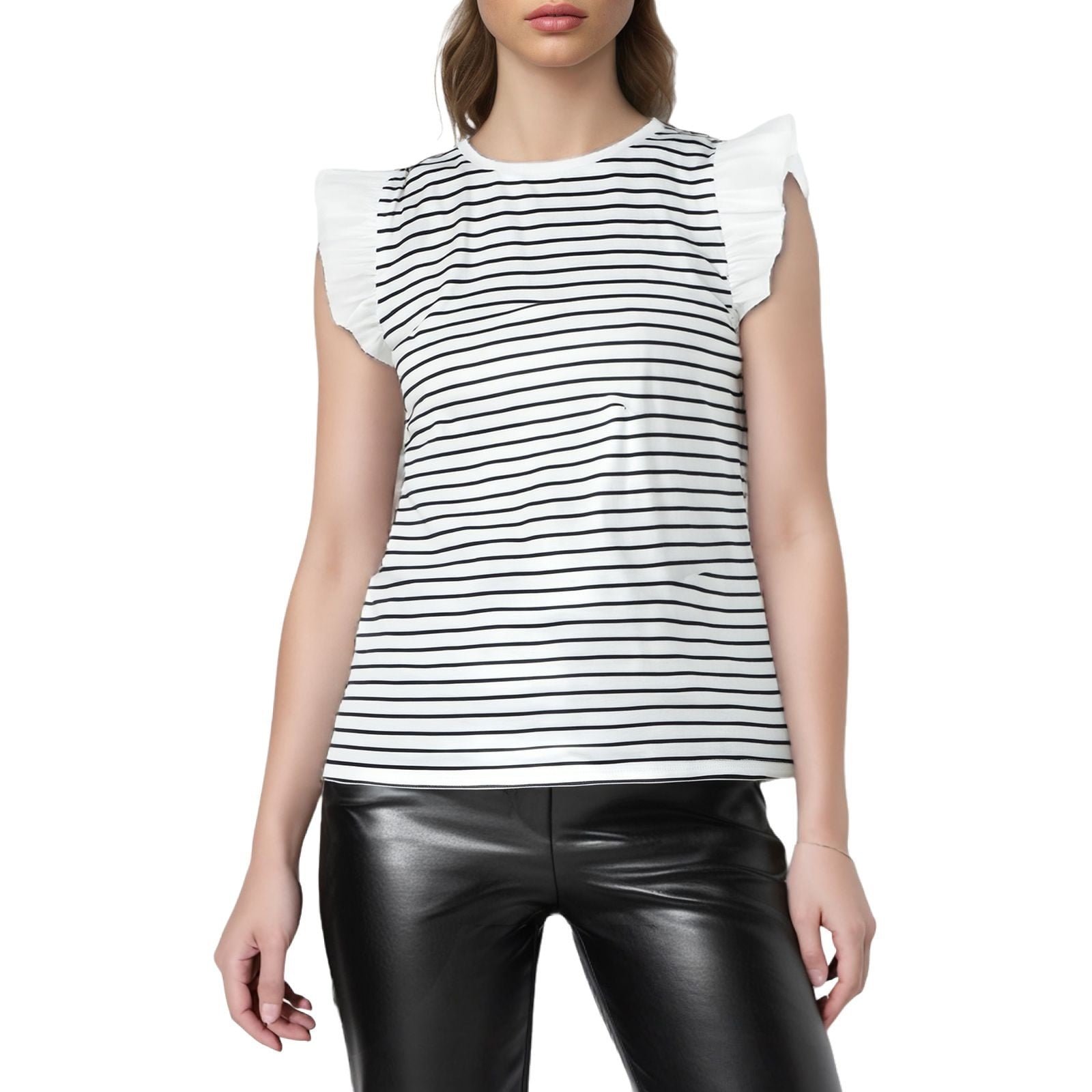 Arlun Spring/Summer Round Neck Stripes Print Tops Women's Casual Color ...