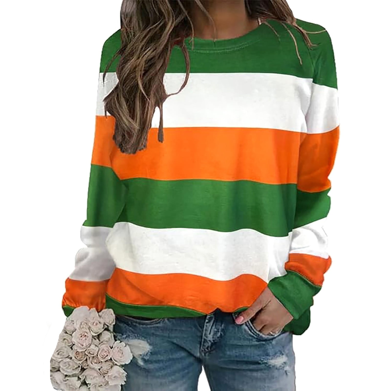 Arlun St. Patrick's Day Sweatshirts Womens Striped Color Block Printed ...