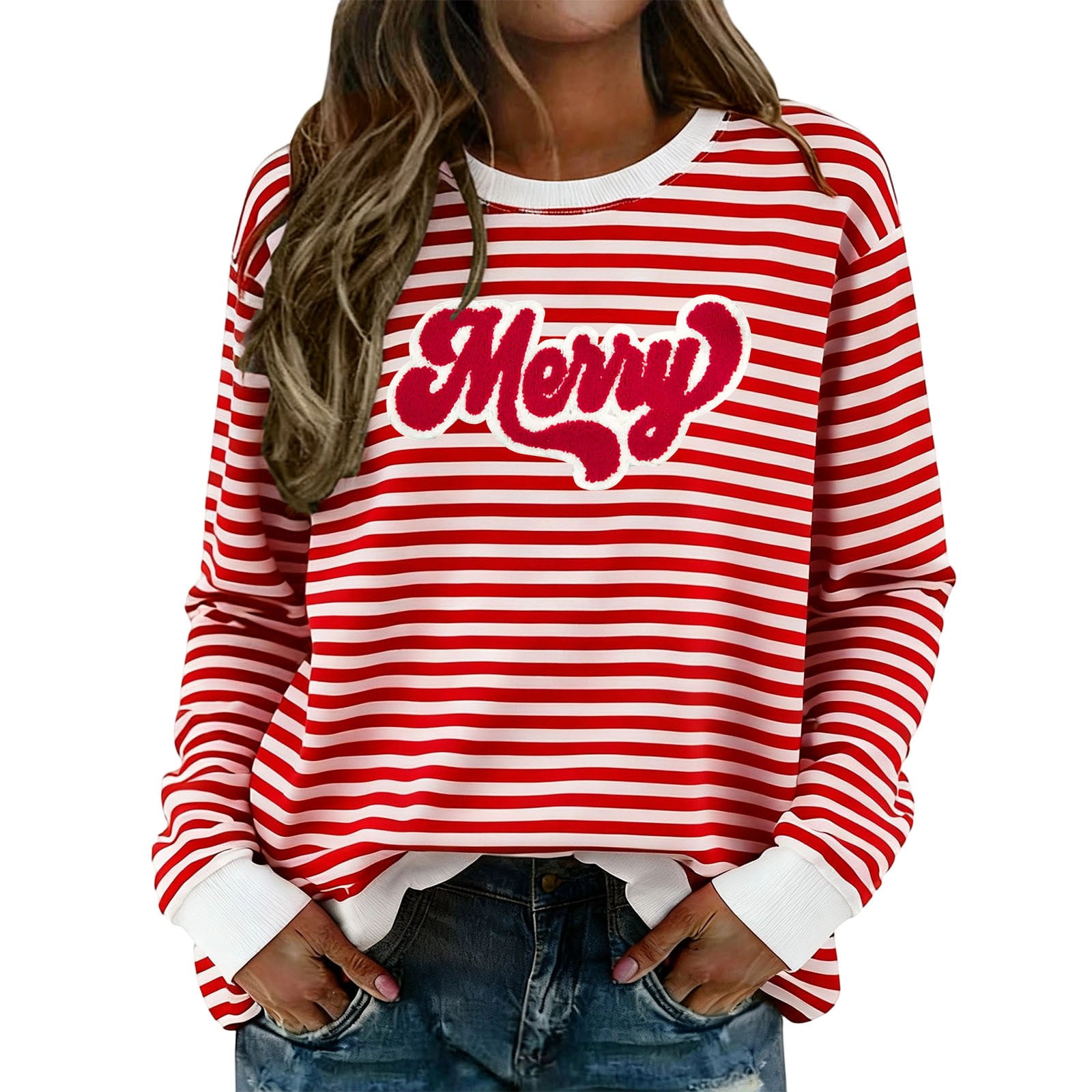 Arlun Striped Letter Print Casual Crewneck Sweatshirts for Women ...