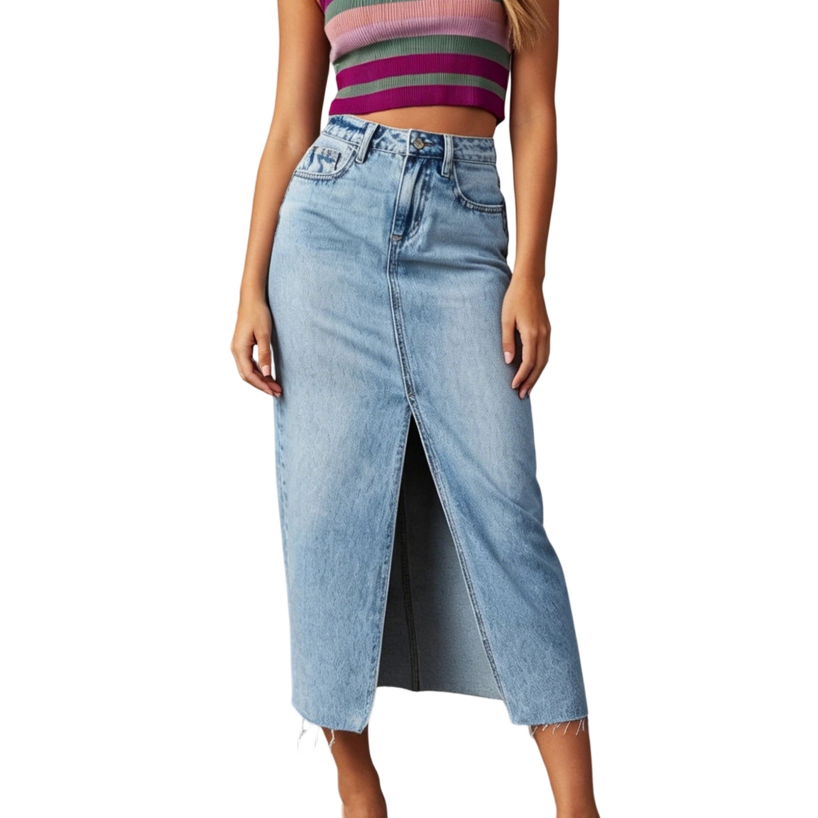Arlun Summer Casual Denim Skirts for Women Classic A Line Midi Length ...