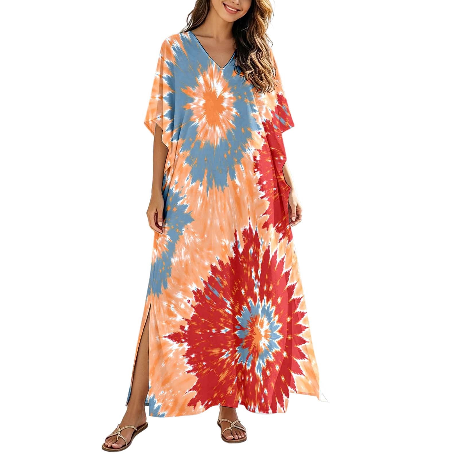Arlun Summer Colorful Floral Print Maxi Dresses for Women V-Neck Loose ...