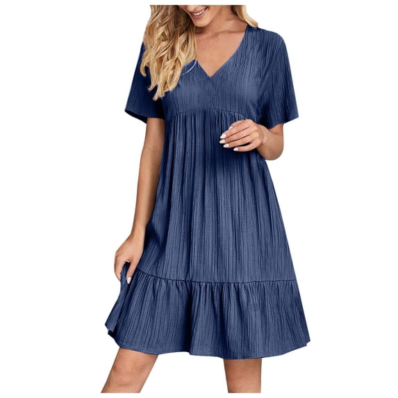 Arlun Summer Dresses for Women 2026 Casual Short Sleeve V-Neck Mini T ...